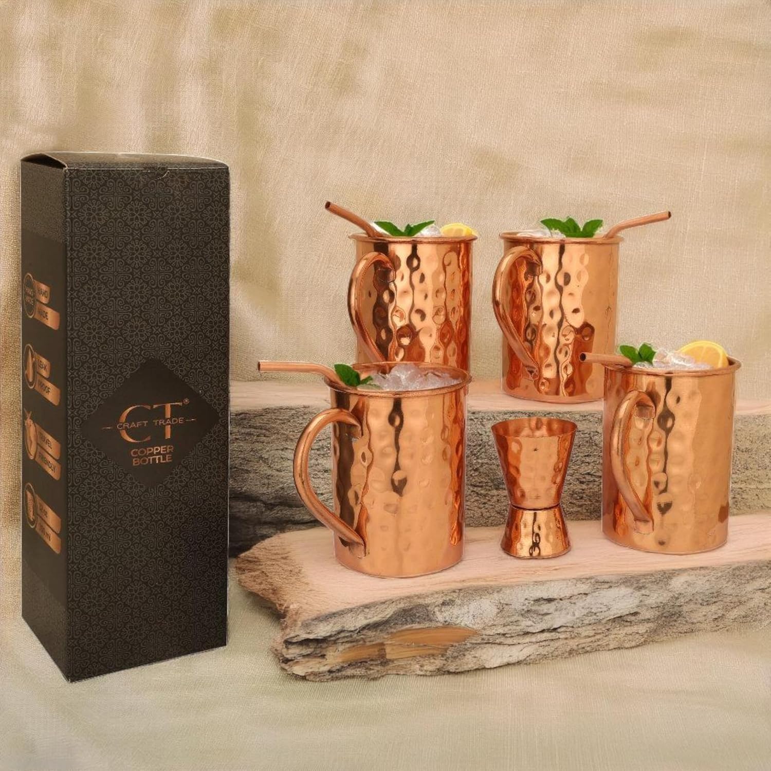 Amazon.com: Craft Trade Moscow Mule Mugs-Pure Copper Hammered Mugs Set ...