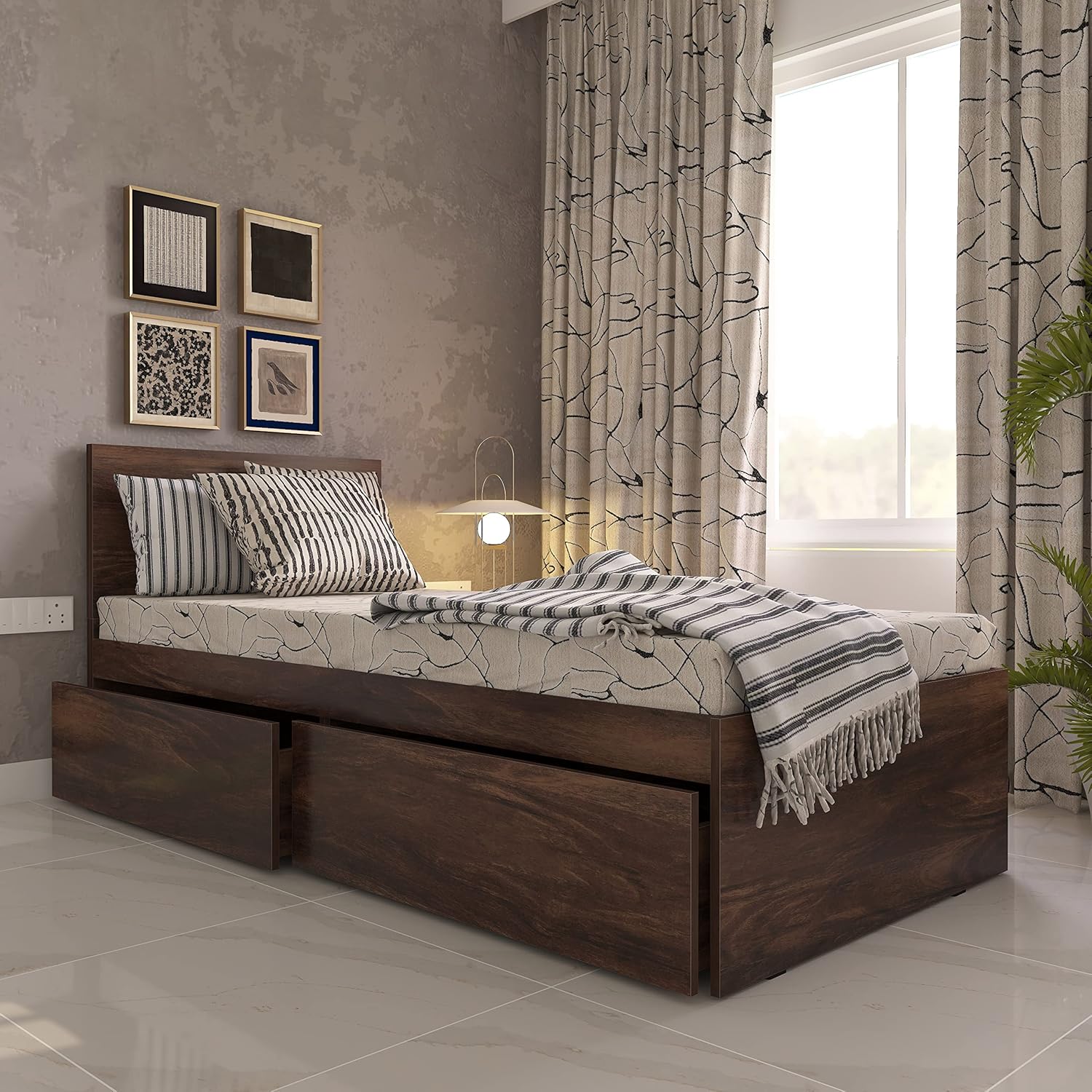 Studio Kook Tribe Left with Headboard Engineered Wood Single Bed with ...