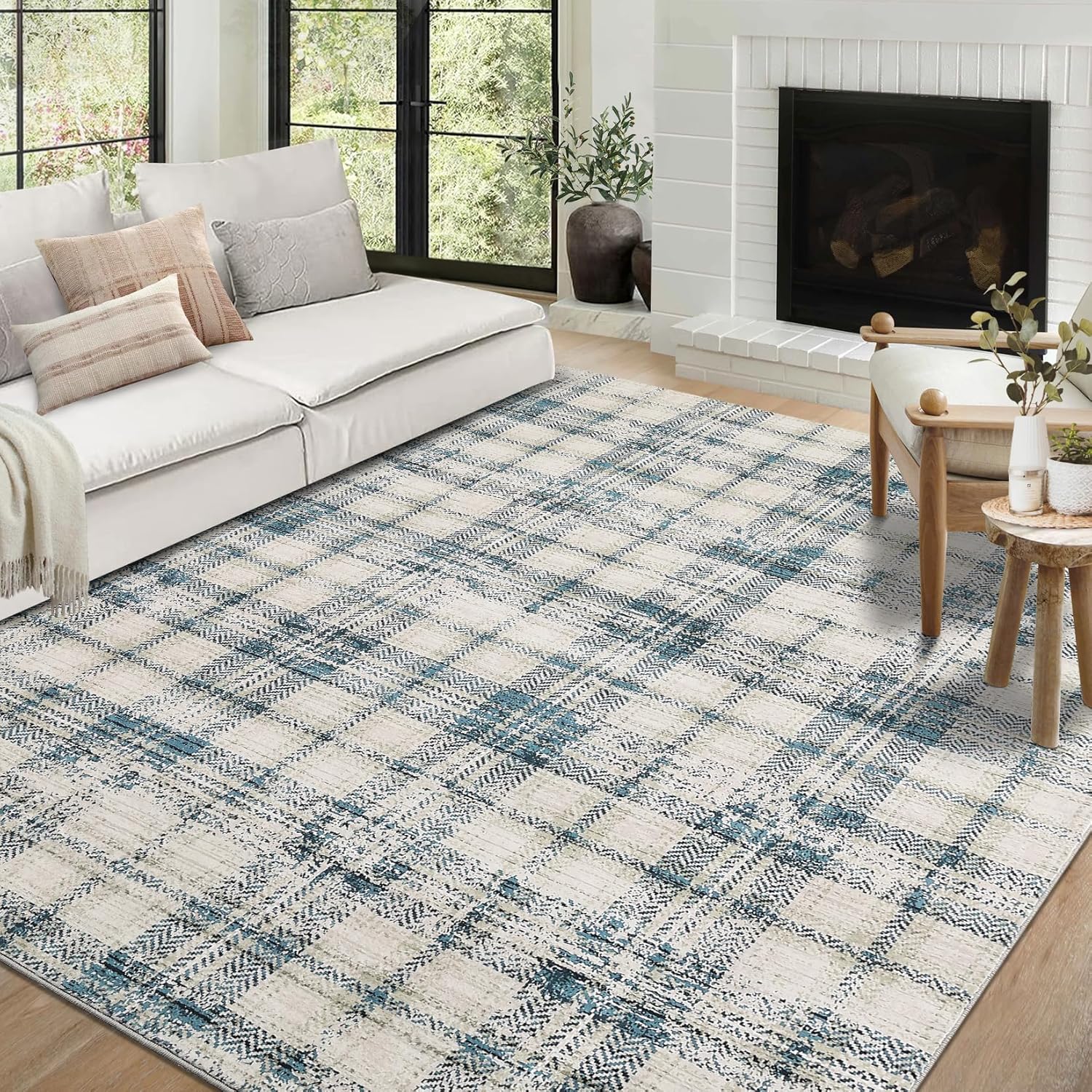 Amazon.com: Zacoo Washable Area Rug - Modern Plaid Design, Soft ...