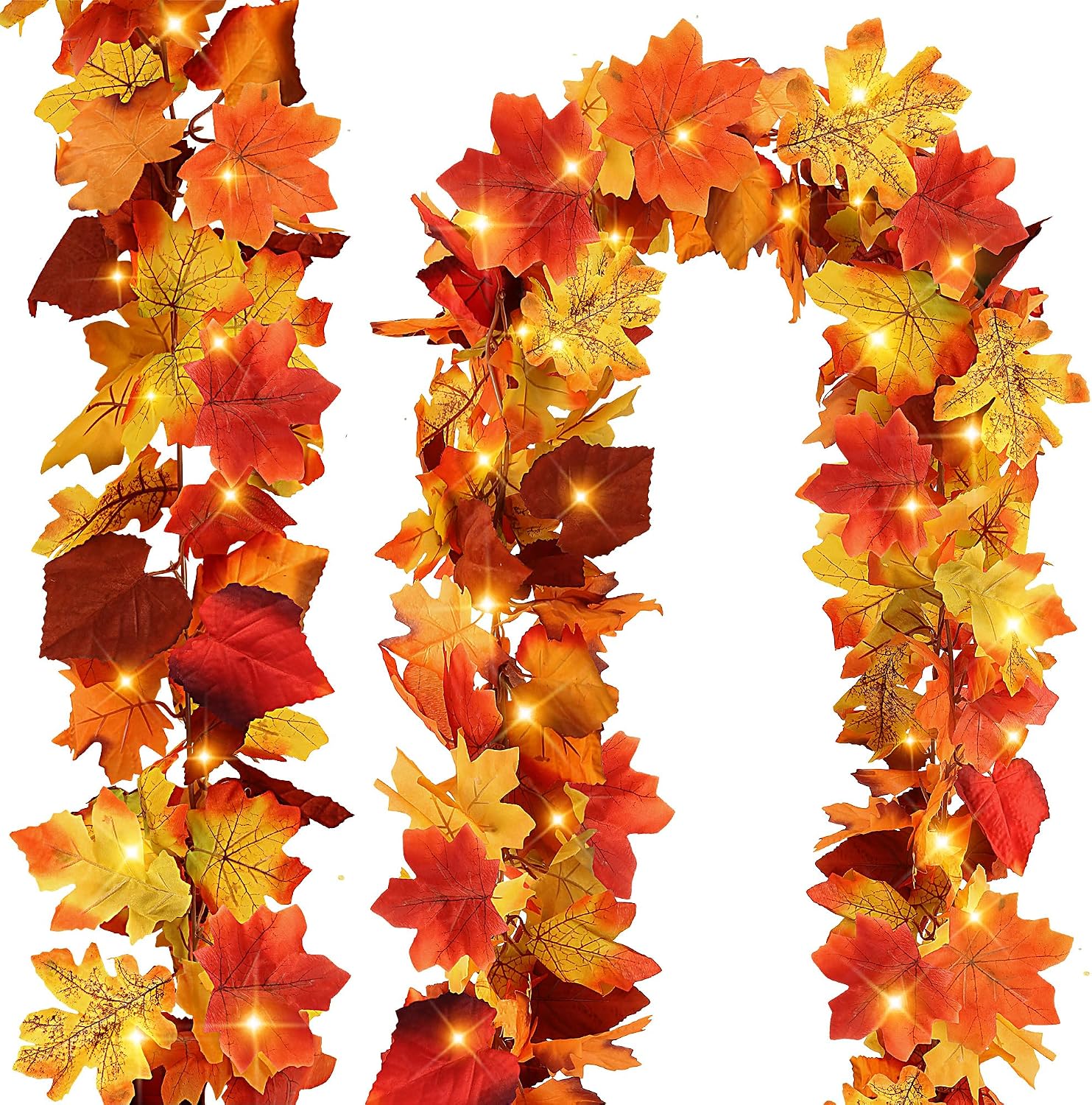 Amazon.com: Sggvecsy 4 Pack Fall Maple Leaf Garland with Lights 6.75Ft ...