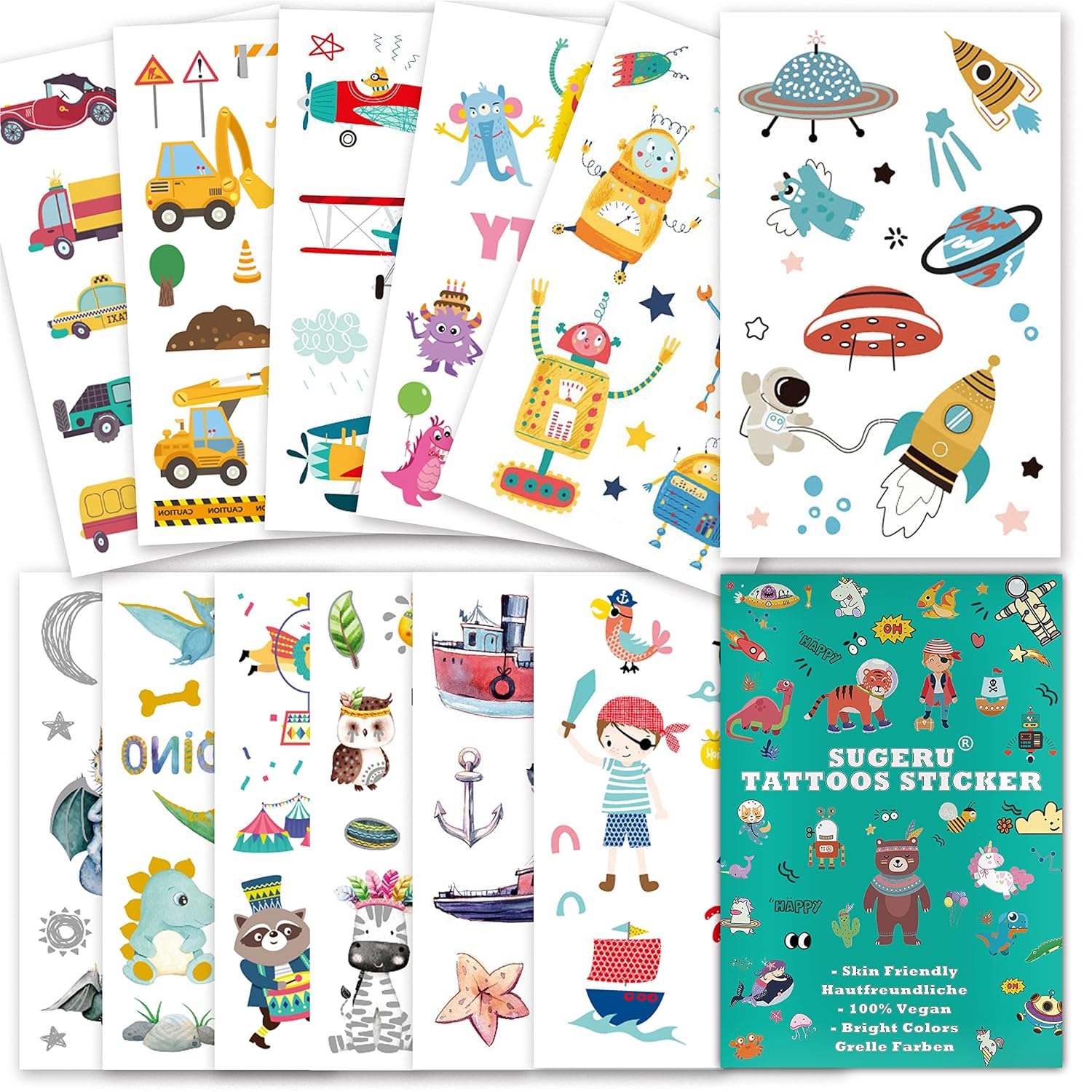 Sugeru 100+ Tattoo Kinder Hautfreundlich,Bunter Mix Tatoos Aufkleben Sticker Kids,Kinder Tattoos ...