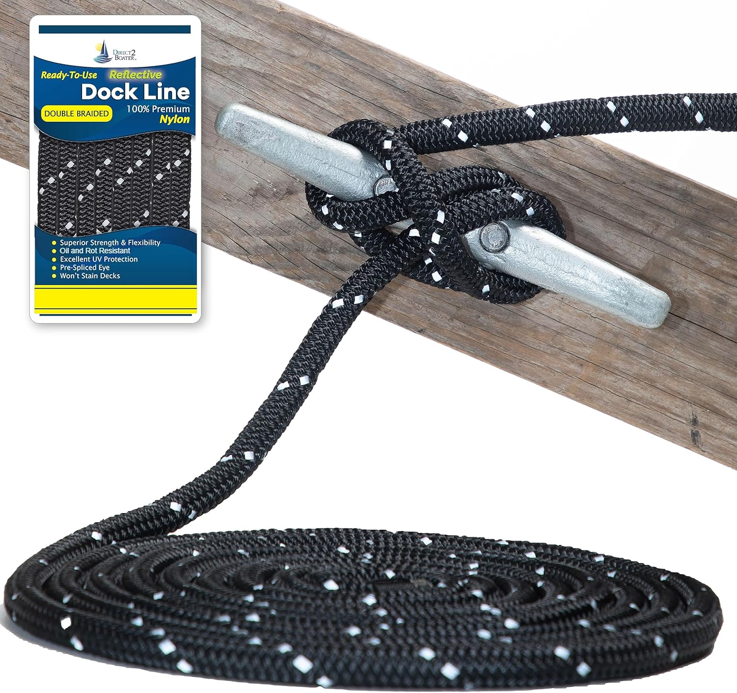 Amazon.com: 1/2" x 20' Black Reflective Double Braided Nylon Dock Line ...