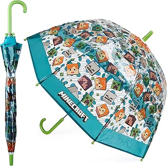 Amazon.com: Minecraft Stick Umbrella for Kids, Clear Dome with J-Shaped ...