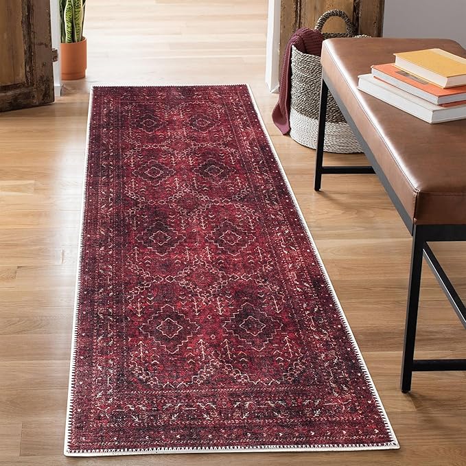 Amazon.com: Bloom Rugs Washable Non-Slip 7 ft Runner - Dark Red ...