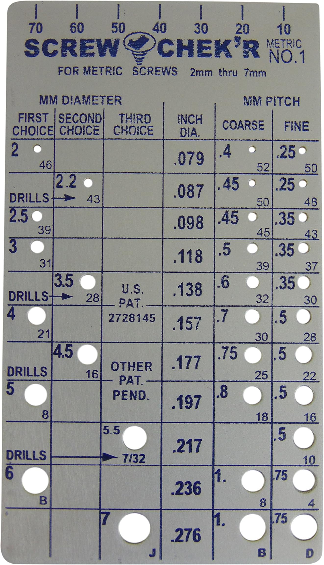 Amazon.com: Ruelle Screw Chek’r SAE/ Inch Screw Thread Size Gauge (No ...