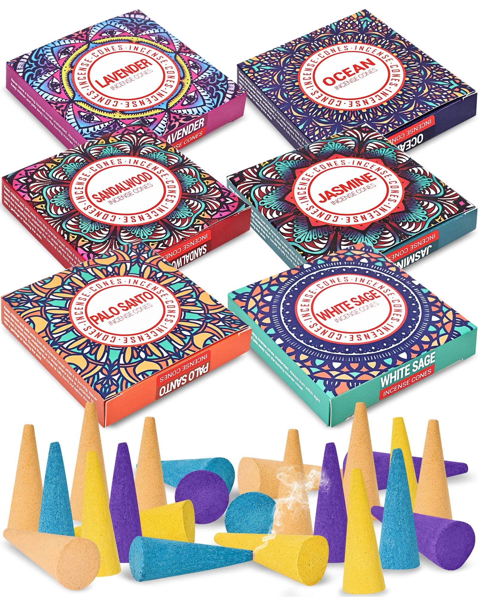 Amazon.com: Incense Cones Set - Lavender, Jasmine, Sandalwood, Palo ...