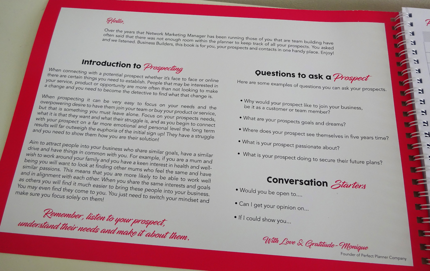 Perfect Planner Company - Prospect & Customer Tracker - Schedule ...