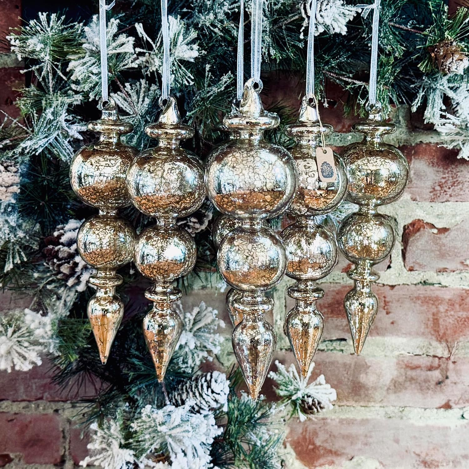 Amazon.com: Mercury Glass Christmas Ornaments Set of 6 Hand Blown Hand ...