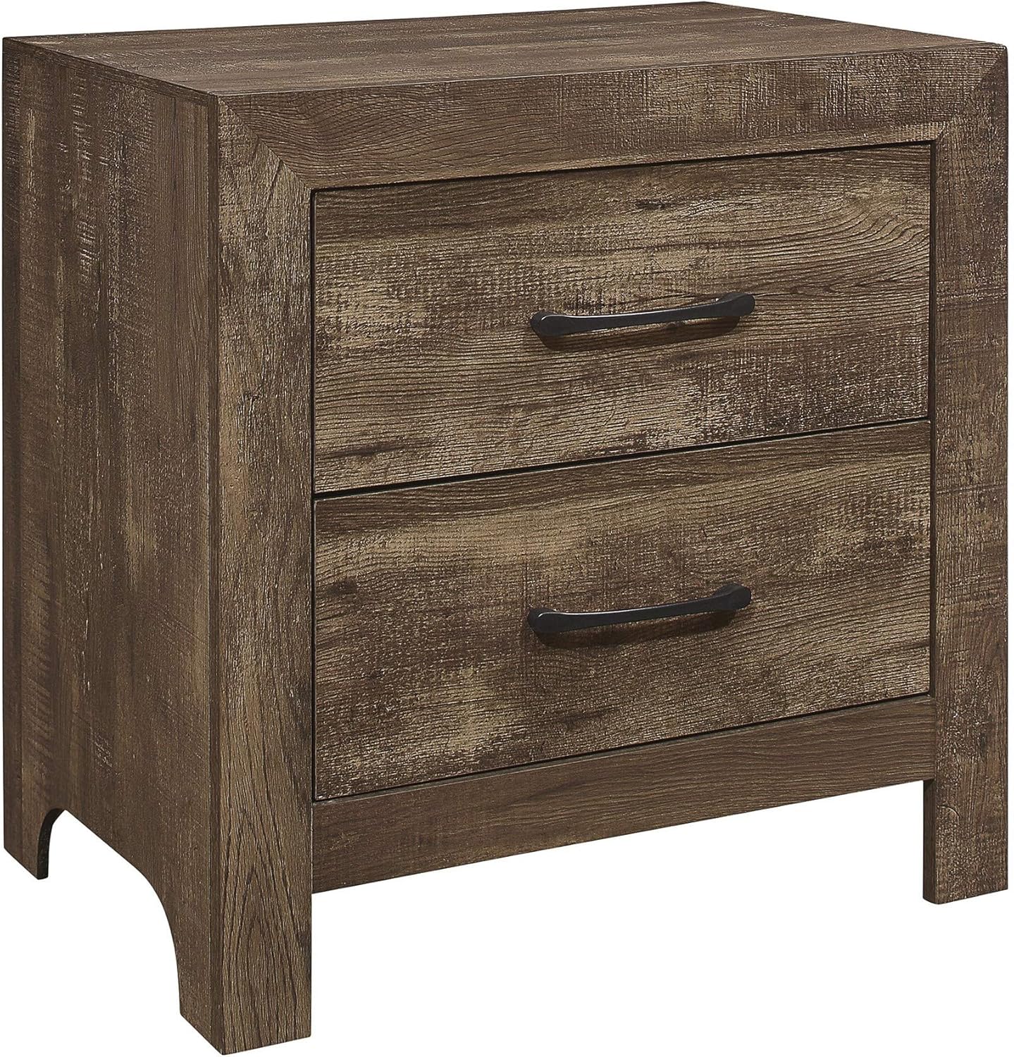Amazon.com: Benjara 2 Drawer Rustic Wooden Nightstand with Block Legs ...