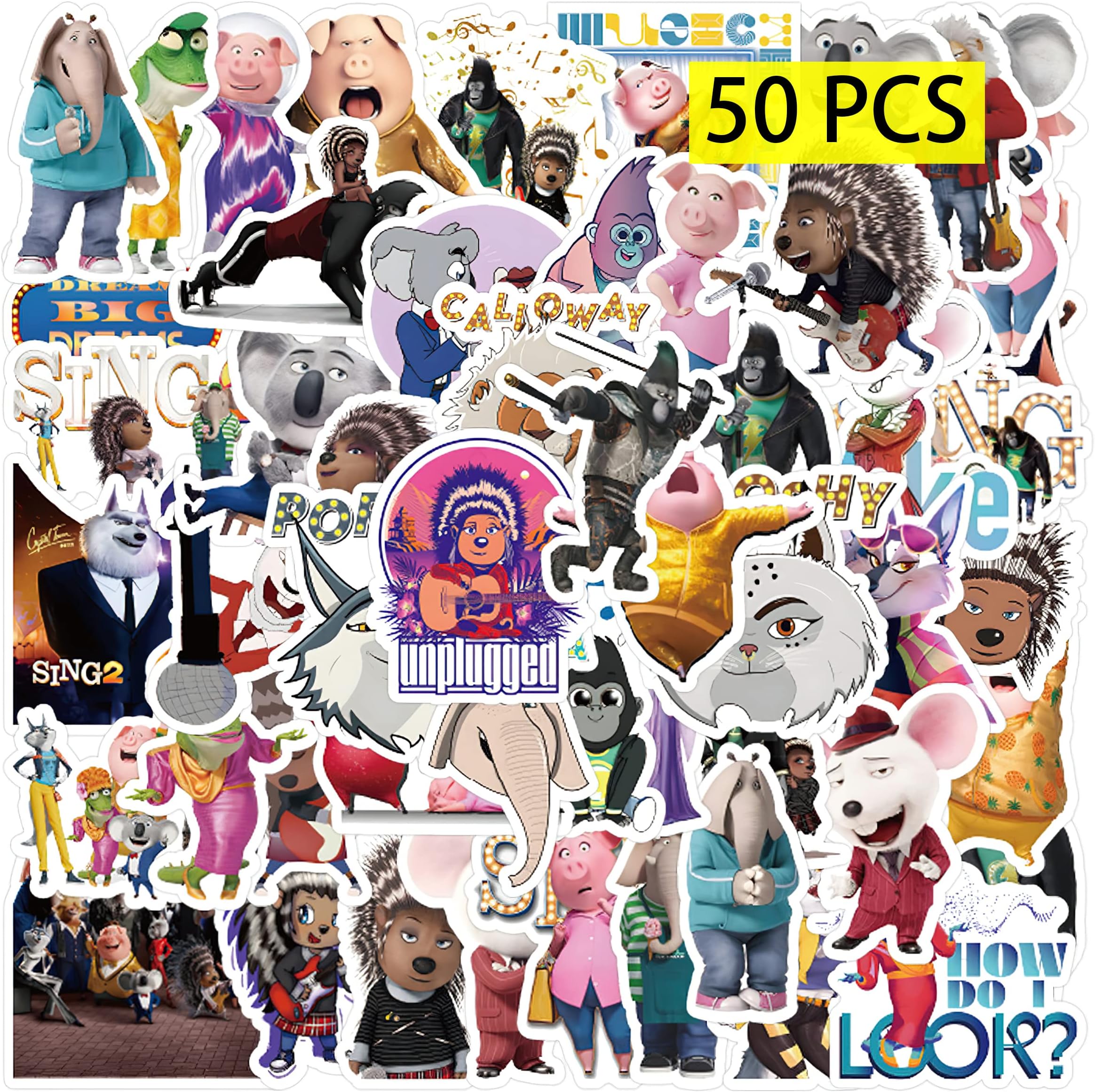 Amazon.com: 50Pcs Sing Movie Stickers, Cute Cartoon Movie Sing Stickers ...