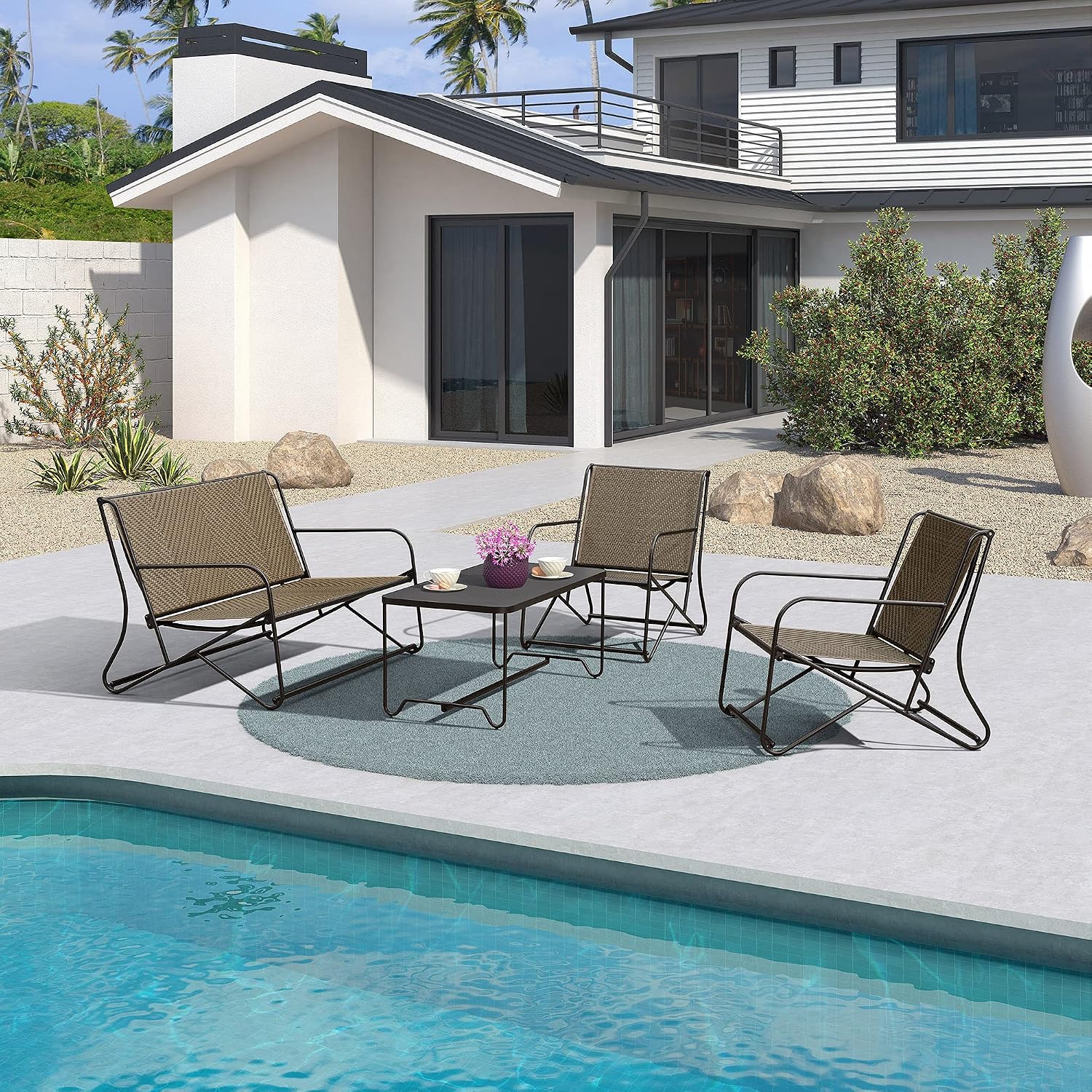 Amazon.com: PURPLE LEAF 4 Piece Patio Furniture Set with Elegant Modern ...