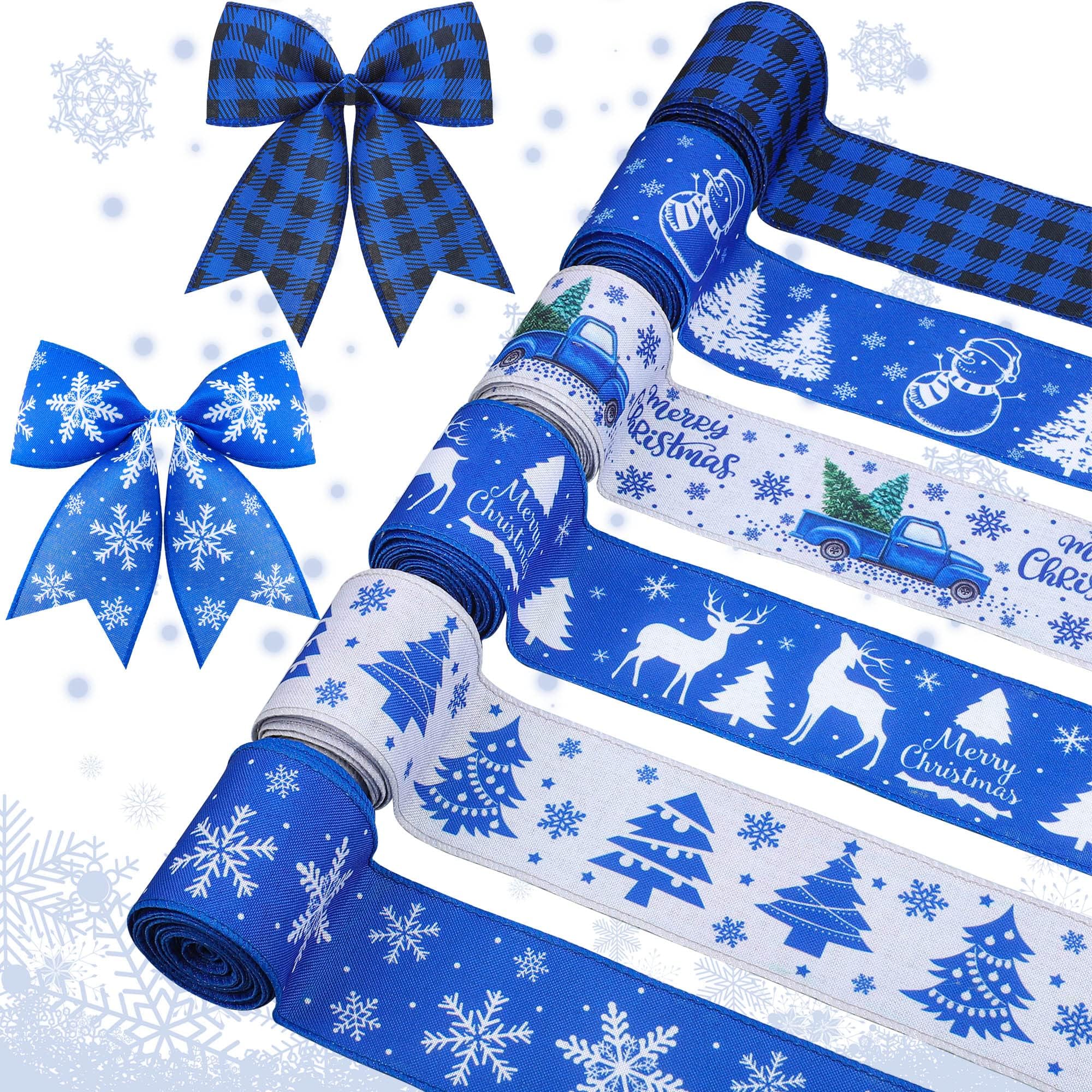 Amazon.com: Yuxung 6 Rolls Snowflake Wired Ribbon 4.5 Meter Long 2 Inch ...