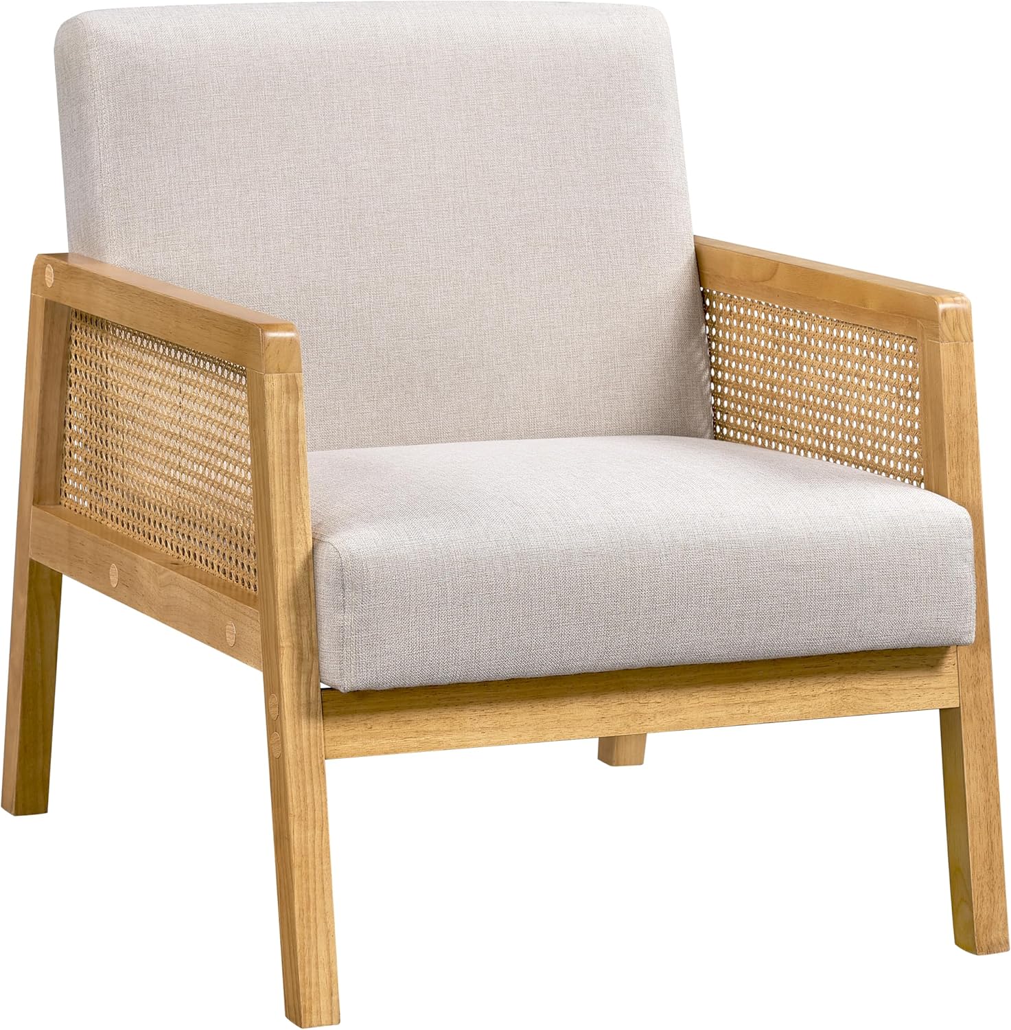 Amazon.com: Yaheetech Beige Accent Chair, Armchair with Wood Legs, Mid ...
