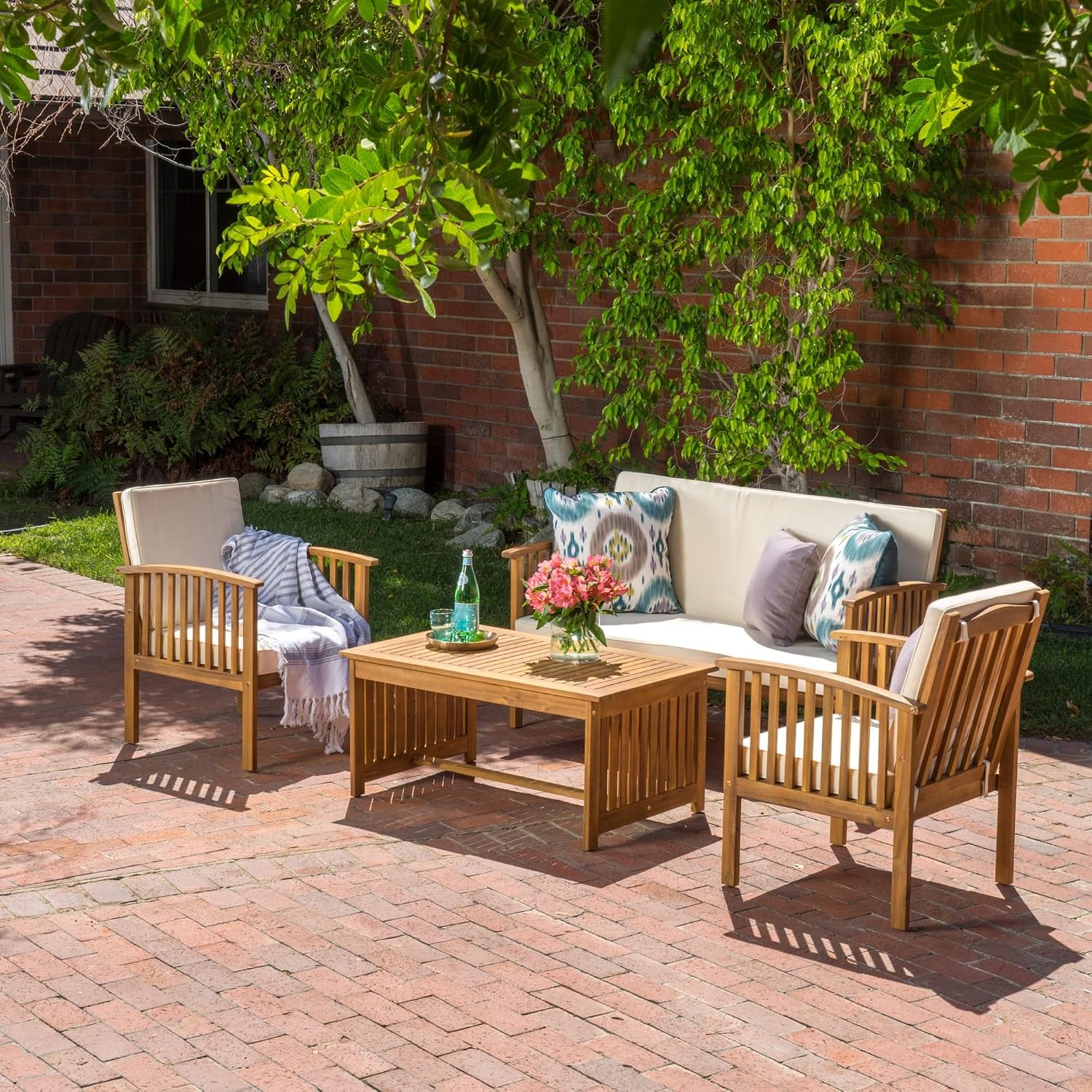 Amazon.com: SEALODY 4 Pieces Chat Set, Patio Chat Set with 2 Chairs, 1 ...