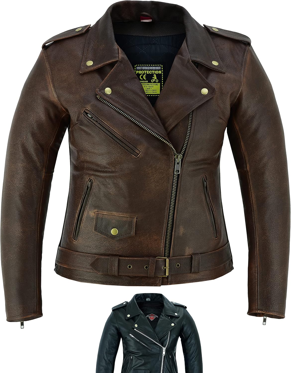 Marlon Brando Women's Leather Motorcycle Jacket with Real CE Armour (EN ...