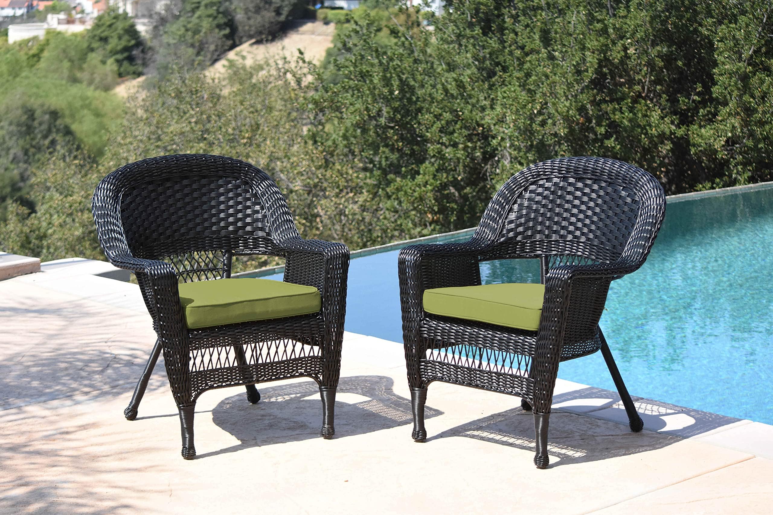 Amazon.com: Jeco Wicker Chair with Cushion, Set of 2, Black : Patio ...