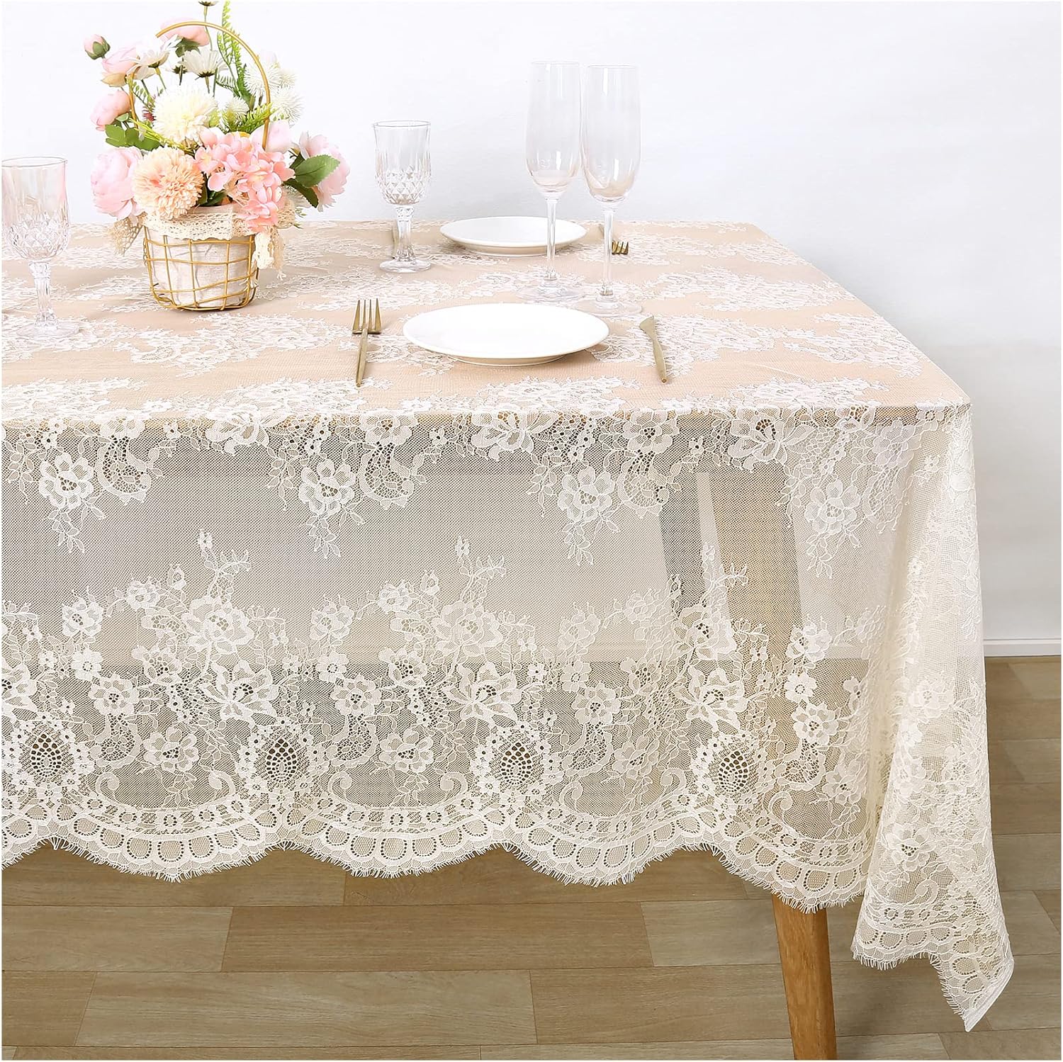 Amazon.com: Fanqisi Ivory Lace Tablecloth 60x120 Inches Classic Wedding ...