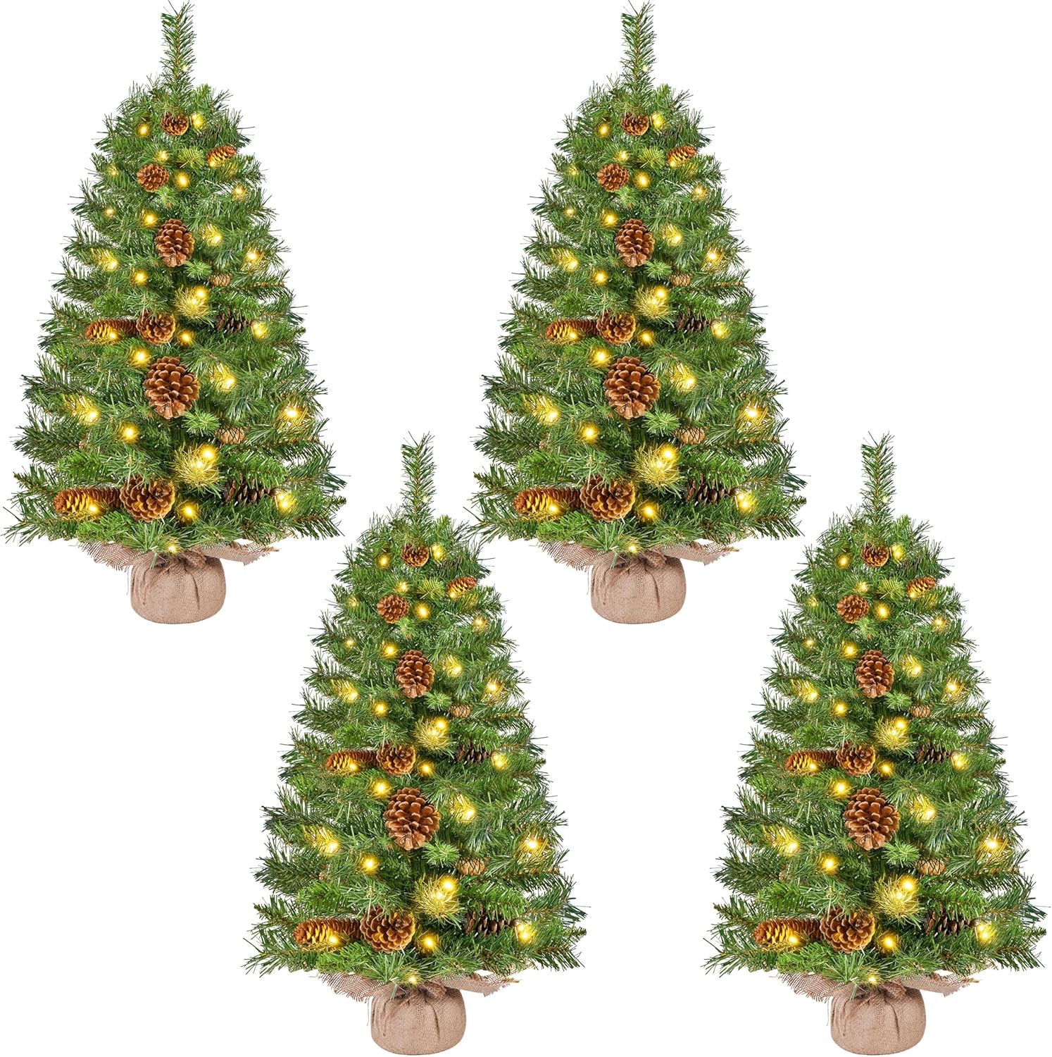 Amazon.com: Yaheetech 4Pcs Prelit Artificial Mini Christmas Tree, 3ft ...