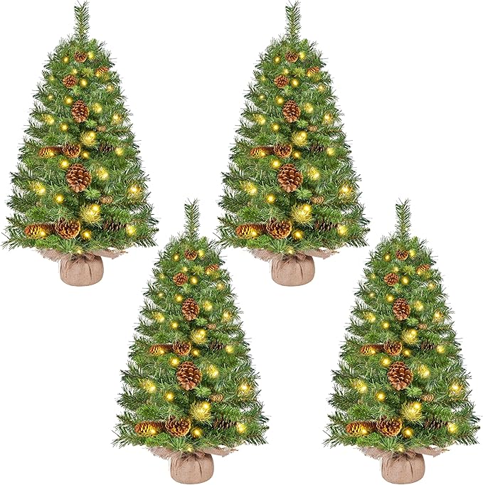 Amazon.com: Yaheetech 4Pcs Prelit Artificial Mini Christmas Tree, 3ft ...