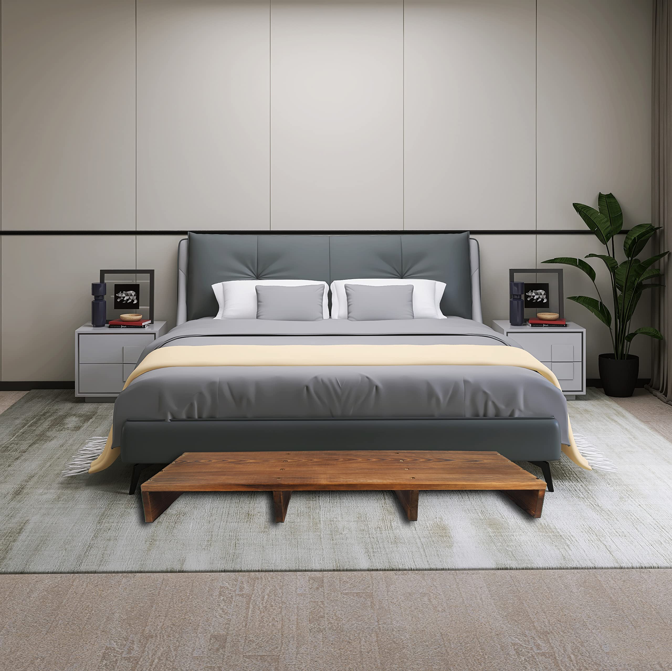 39.4'' Long Wooden Step Stool for Elderly, Half Wooden Riser Step Stool ...