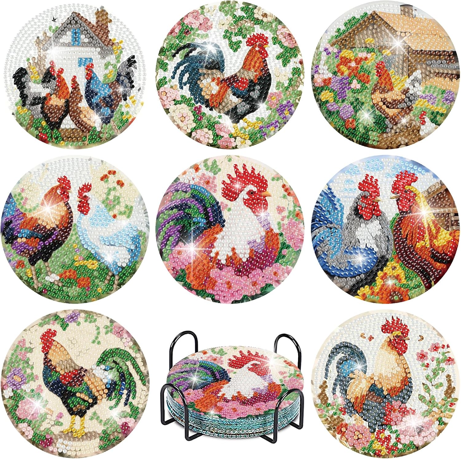 Amazon.com: askkqtx 8 Pcs Animals Diamond Art Coasters Kits with Holder ...