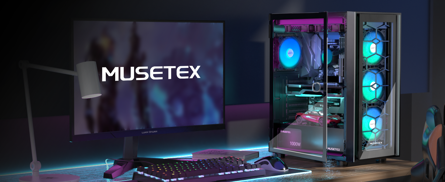 RGB Fan Software MUSETEX PC CASE 6 PWM ARGB Fans Pre-Installed, ATX Mid ...