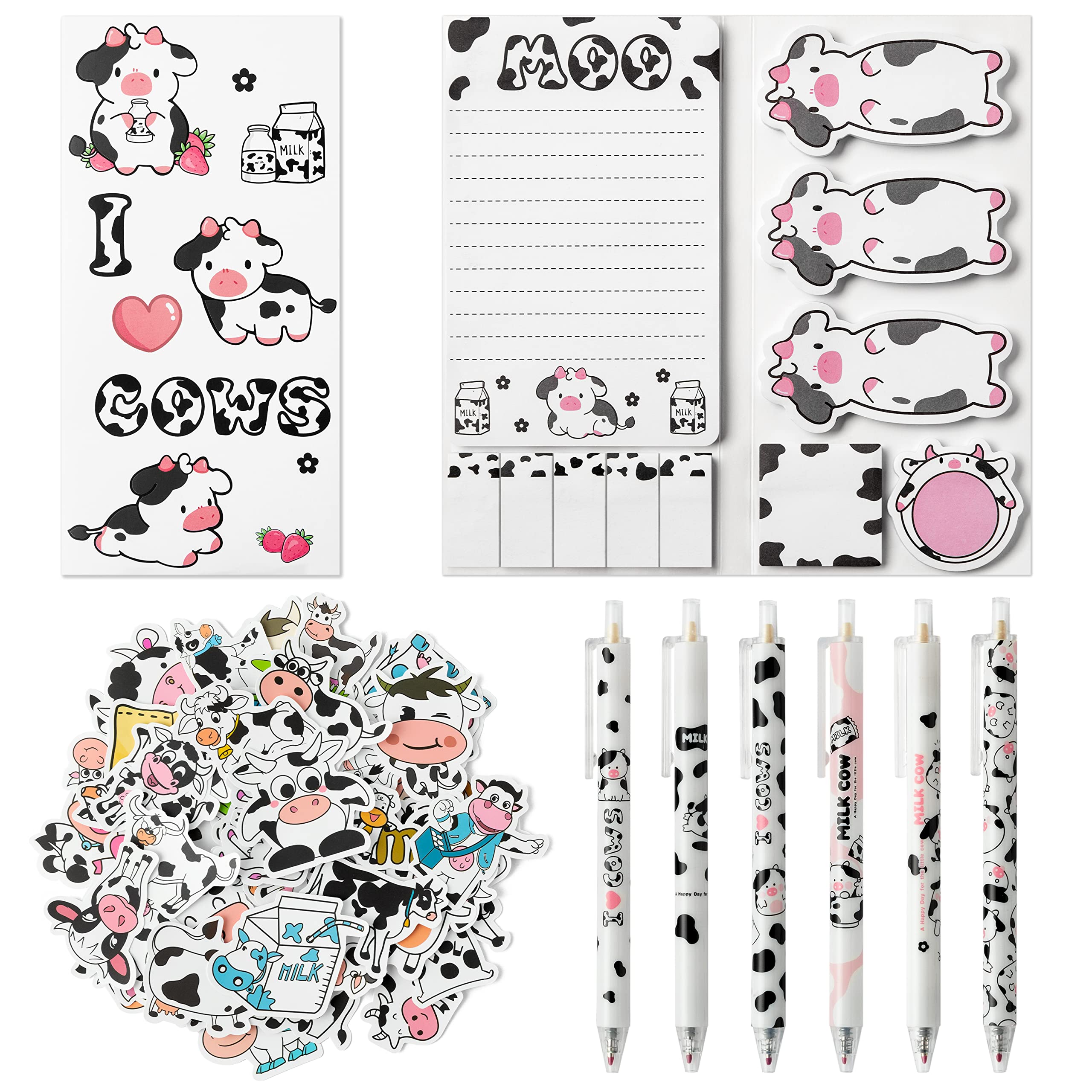 A1DIEE 67Pcs Milk Cow Stationery Set Includes Bundle Sticky Notes Set ...