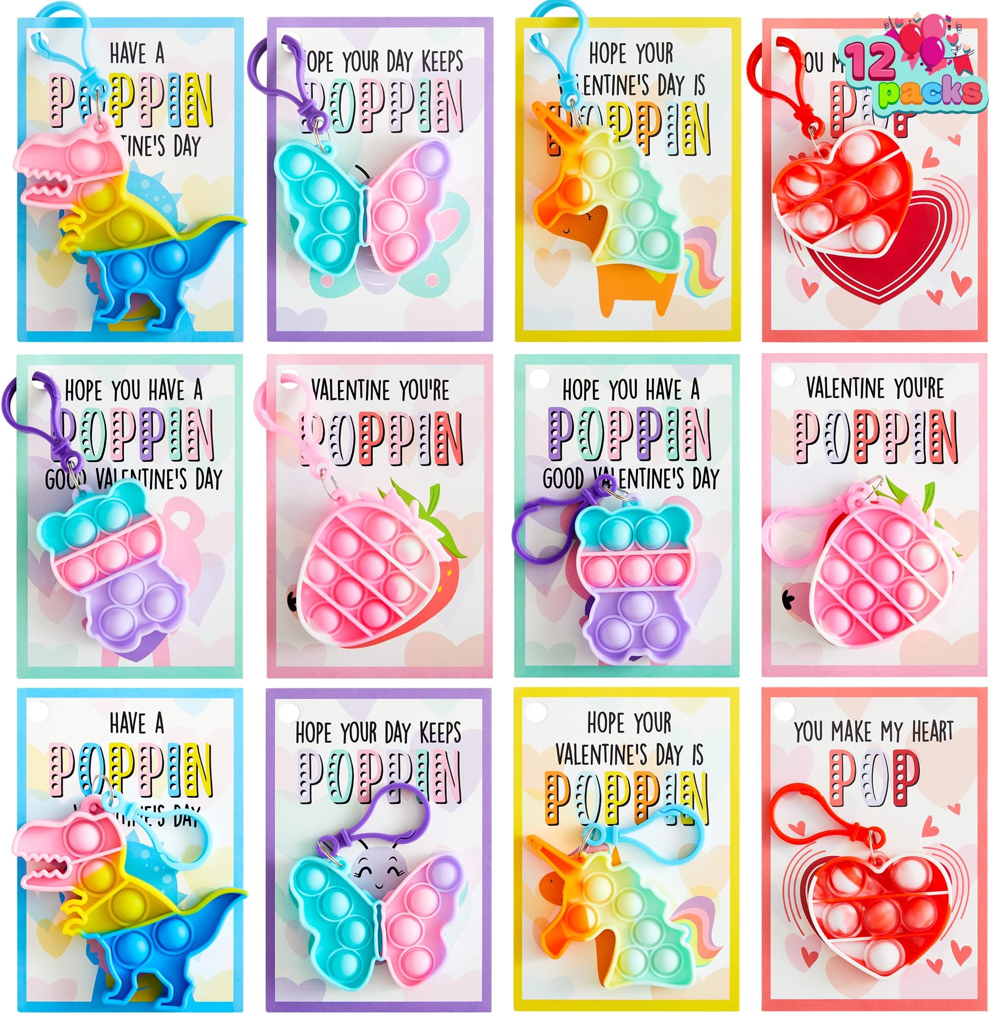 Amazon.com: JOYIN 12 Packs Cards with Pop Fidget Keychain Toys, Stress ...