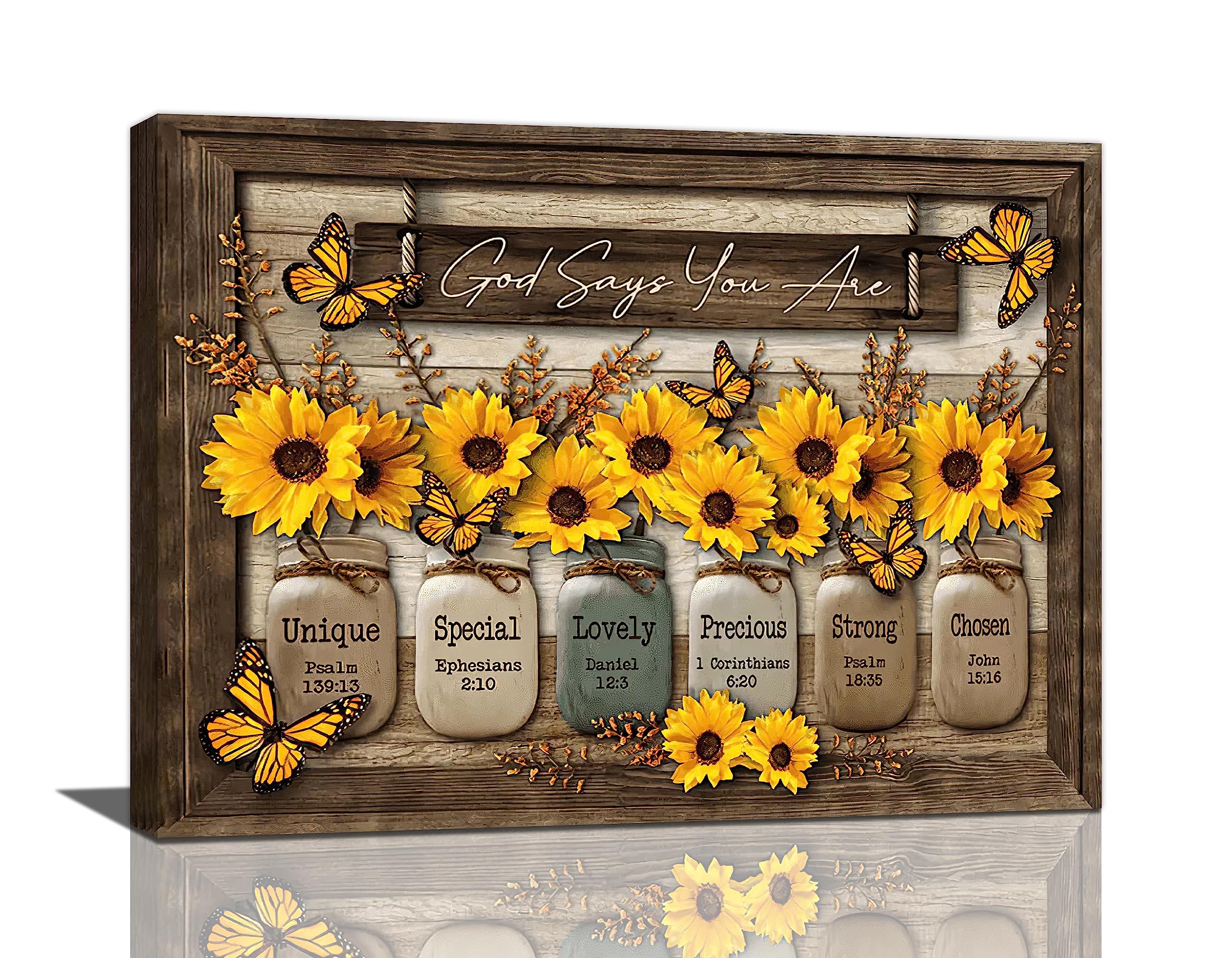 Amazon.com: Christian Sunflower Wall Art Rustic Butterfly Bible Verse ...