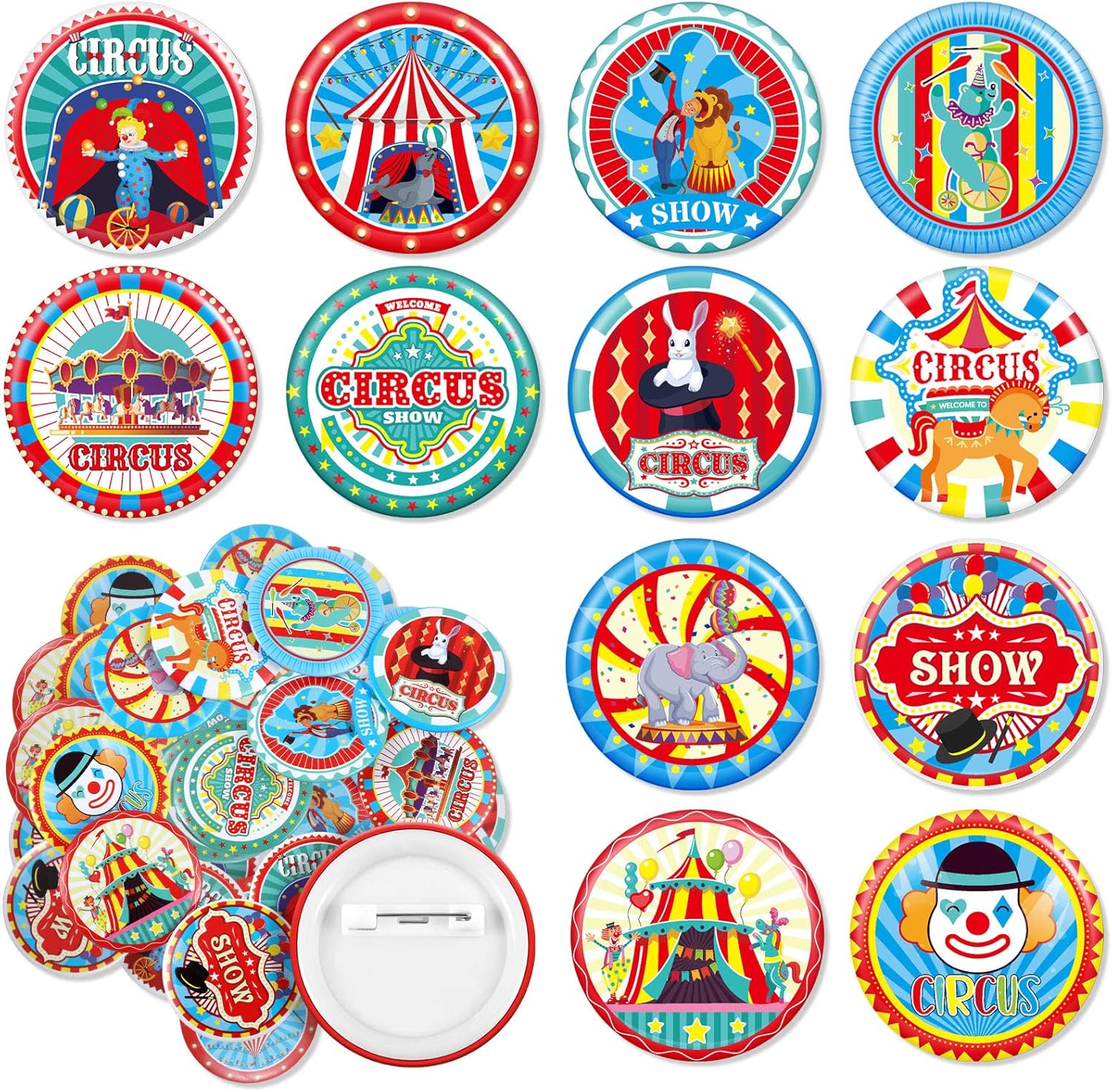 Amazon.com: Tigeen 48 Pieces 1.5 Inch Circus Party Favors Circus Button ...