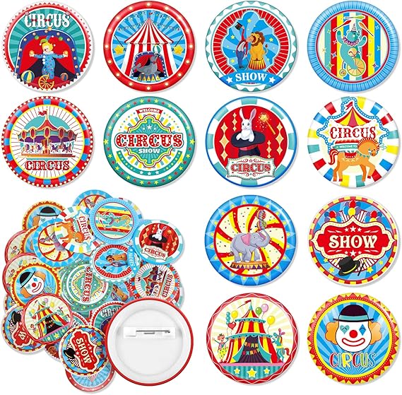 Amazon.com: Tigeen 48 Pieces 1.5 Inch Circus Party Favors Circus Button Pins for Backpack Circus ...