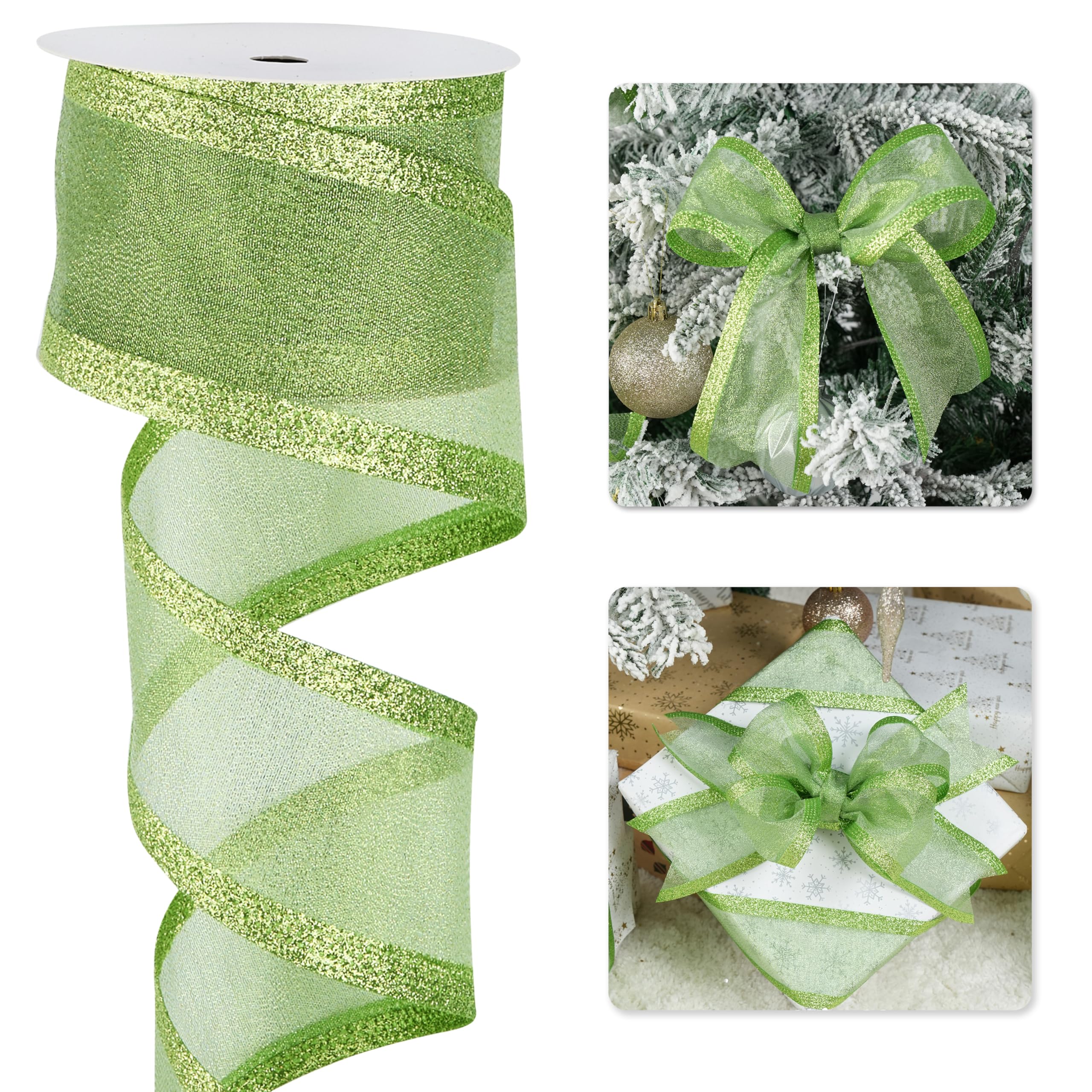 Amazon.com: LIZLOVESS Lime Green Christmas Ribbon Wired 2.5 Inch ...