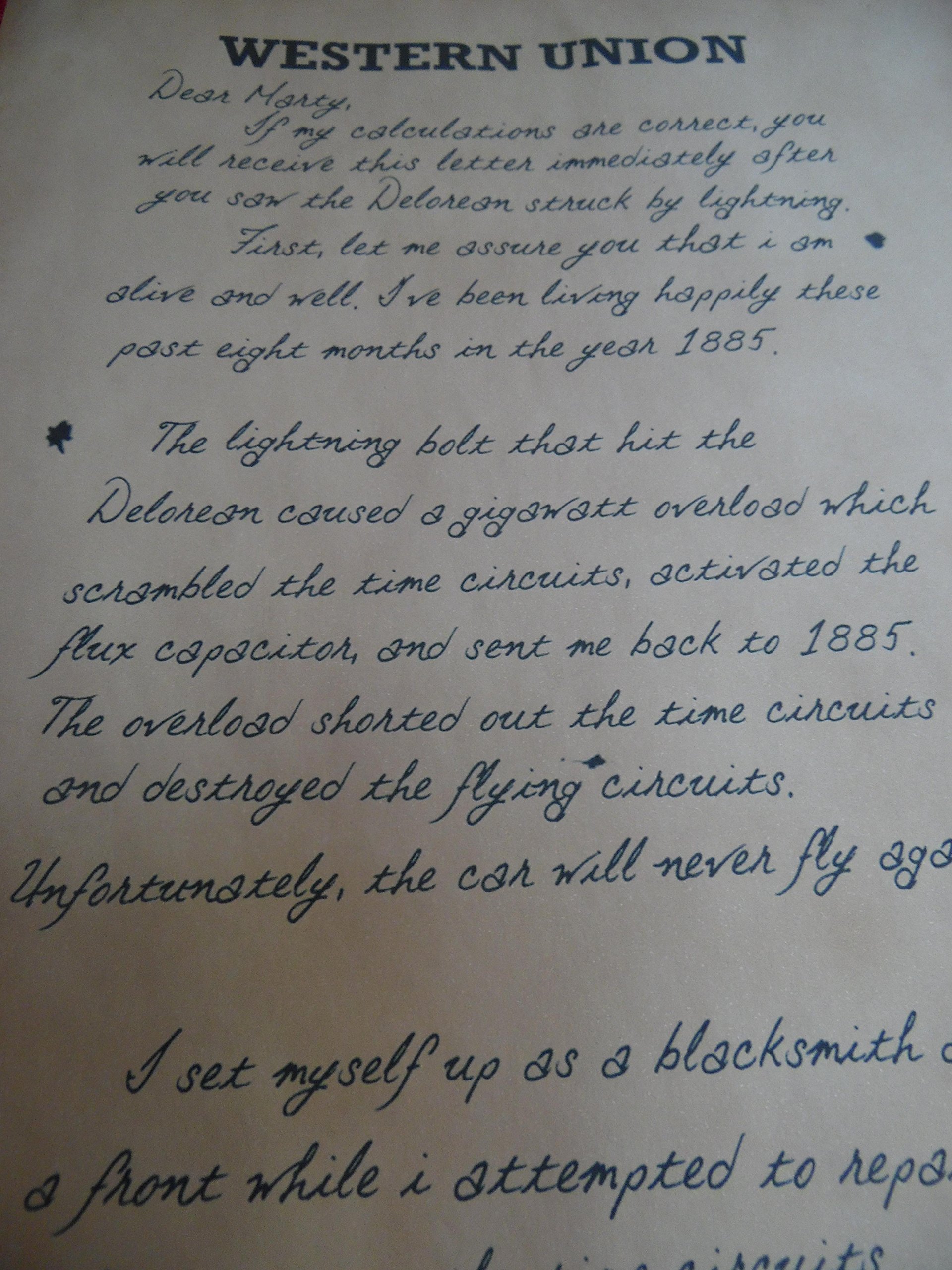 Hatcherabilia Doc Browns Western Union Letter To Marty Mcfly Bttf ...