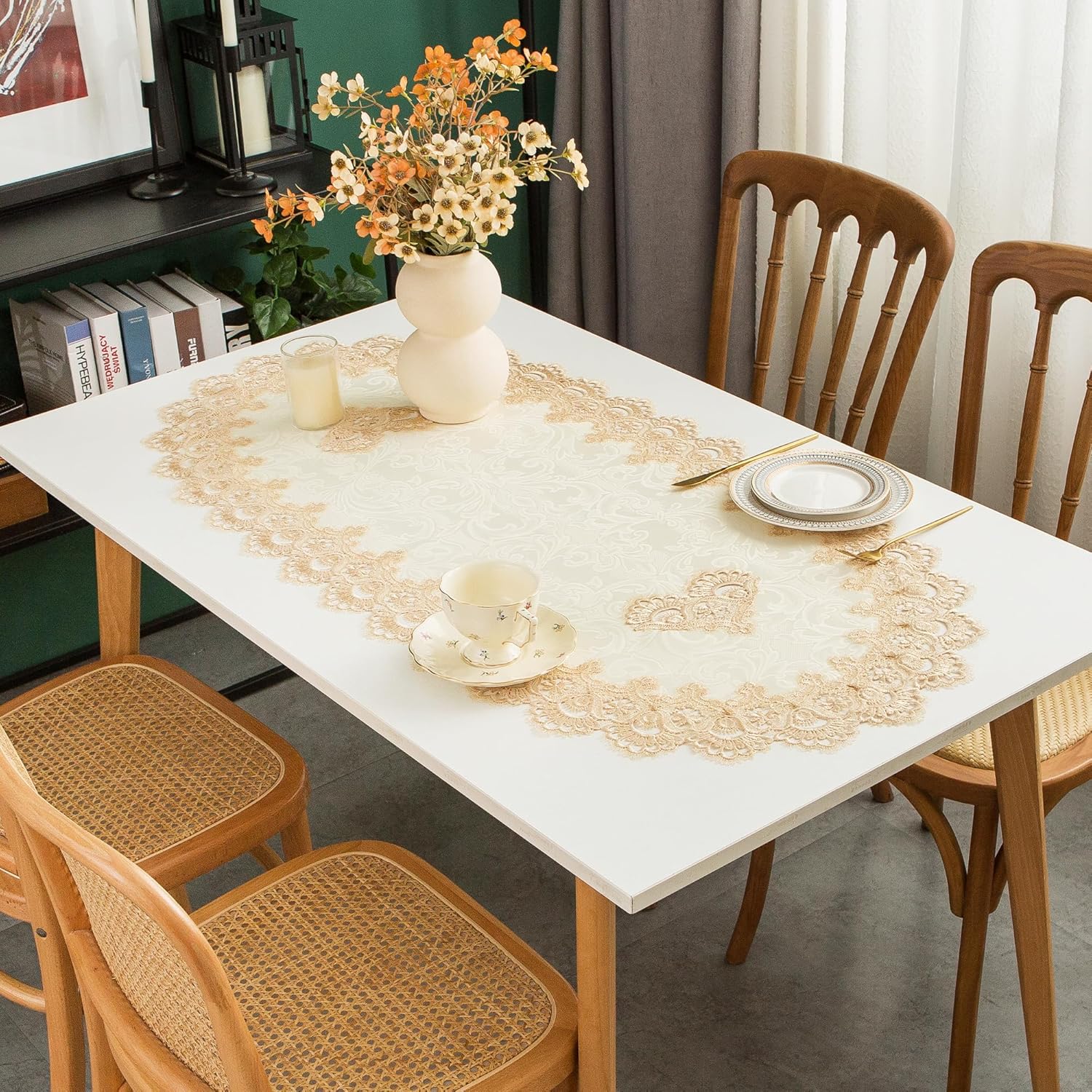 mylacerhome Lace Small Oval Tablecloth Embroidered Vintage Beside Table ...
