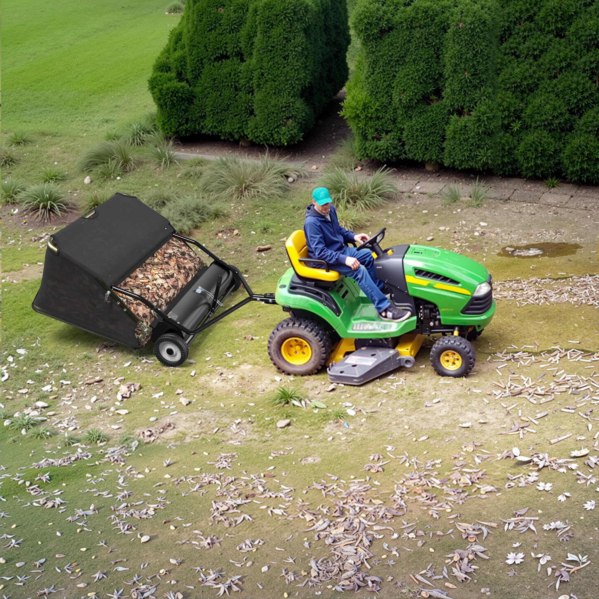 Snapklik.com : 48" Lawn Sweeper, Tow Behind Leaf Collector, Pine Needle ...