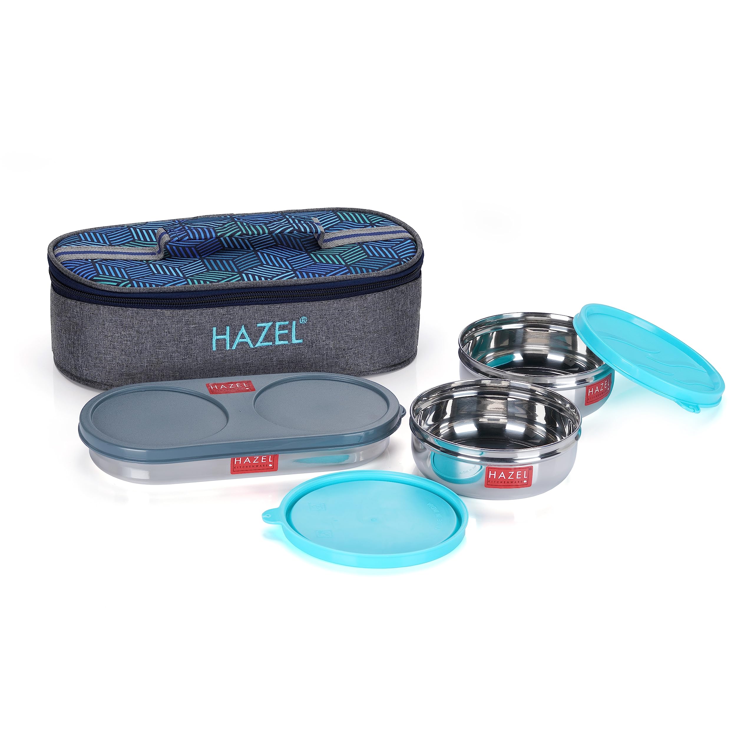 Buy HAZEL Steel Tiffin Box with Lunch Bag | 2 Pc 250 ml Containers with ...