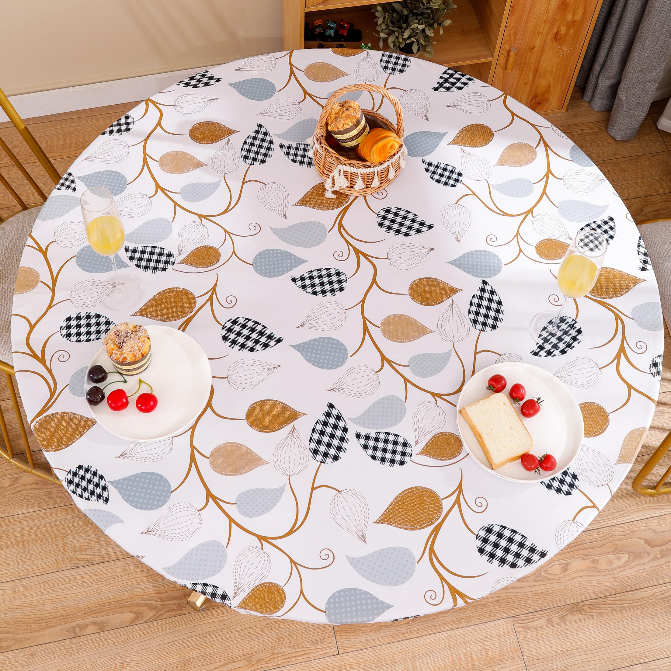 Amazon.com: HRNJJYP Round Vinyl Fitted Tablecloth with Flannel Backing ...