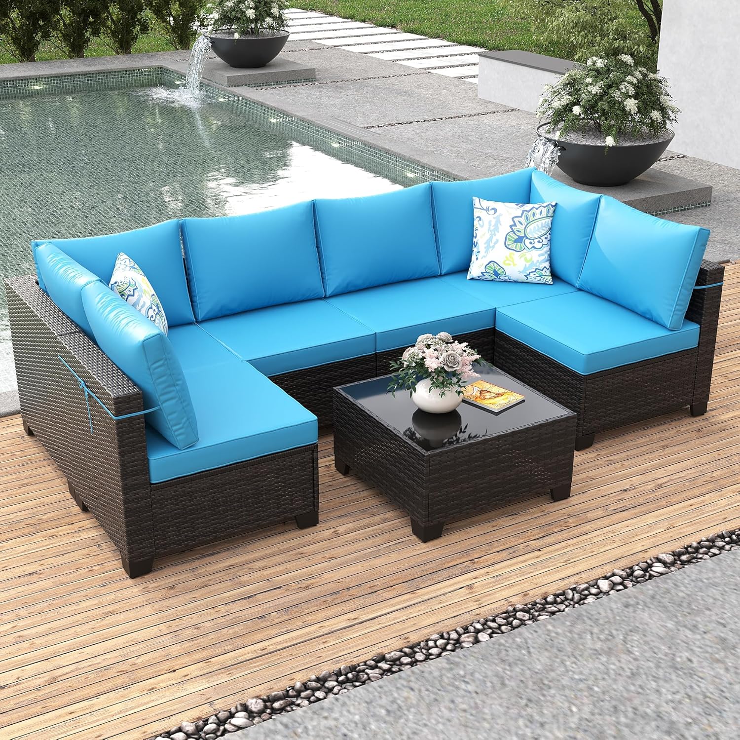 7 Piece Patio Furniture Set, Wicker Outdoor Conversation Patio ...
