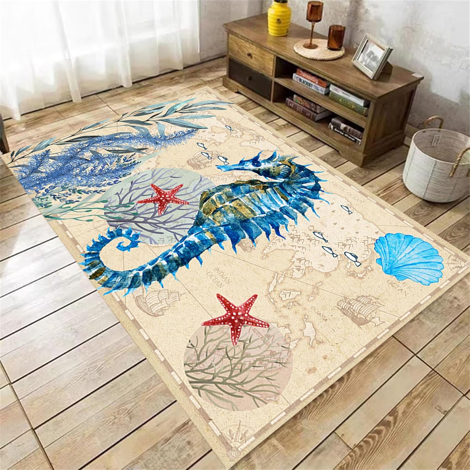 Amazon.com: Coastal Rug，2x3ft,Seahorse Area Rug，Nautical Rug，Coastal ...