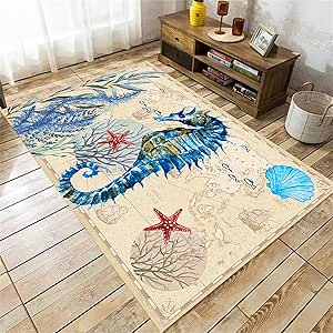 Amazon.com: Coastal Rug，2x3ft,Seahorse Area Rug，Nautical Rug，Coastal ...