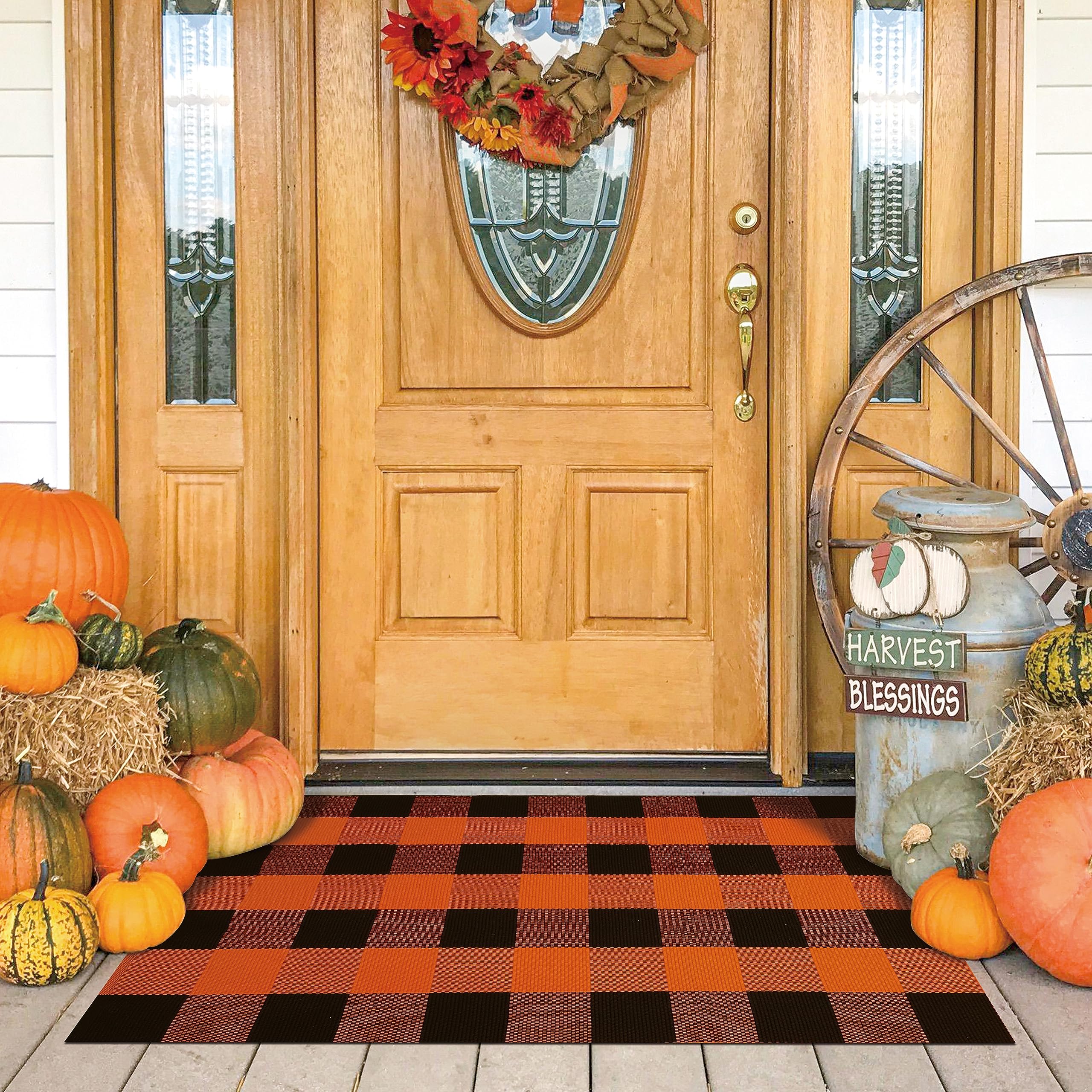 KOZYFLY Buffalo Plaid Rug 27.5x43 Inches Orange and Black Checke Orange ...