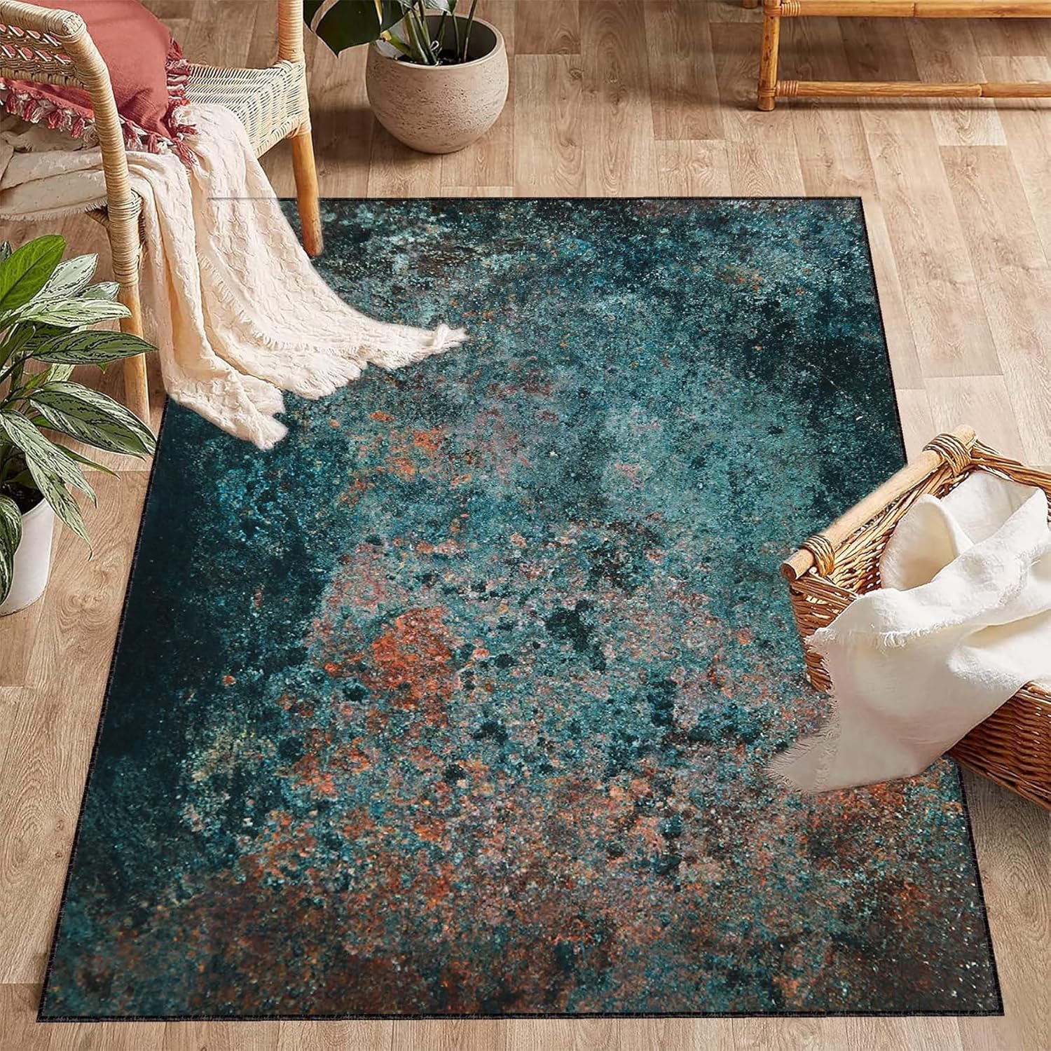 Amazon.com: TBAUYI Abstract Metal Patterned Area Rug 5x8ft, Teal Rug ...
