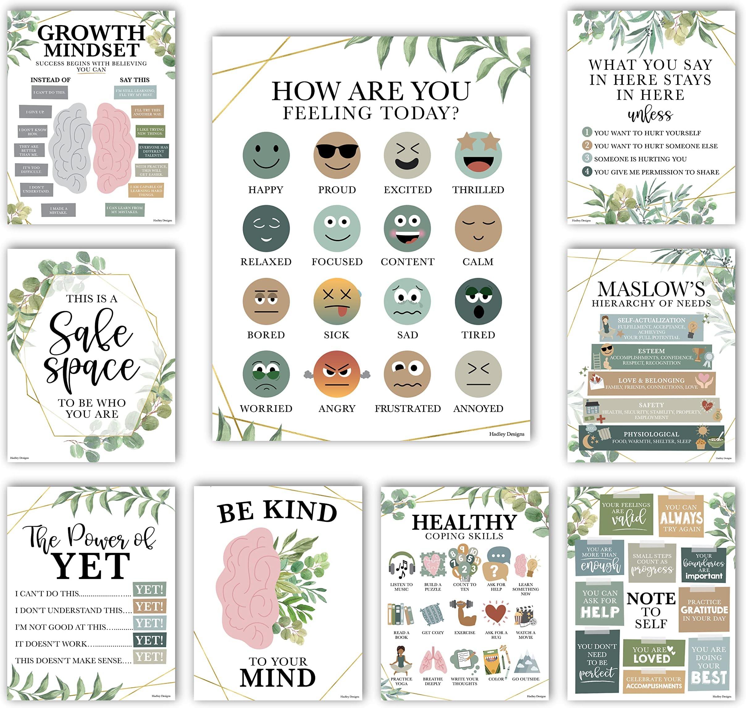 Amazon.com : 9 Pcs Mental Health Posters Therapy Office Decor Boho ...