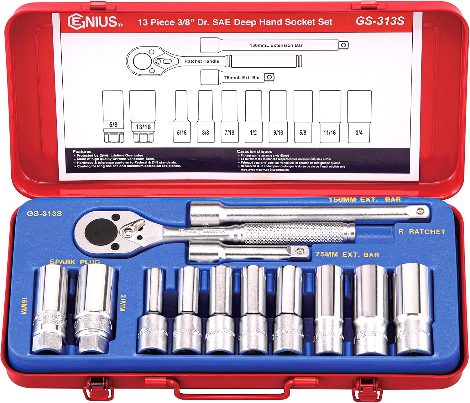 Amazon.com: Genius Tools 13 Piece 3/8" Dr. SAE Deep Hand Socket Set GS ...