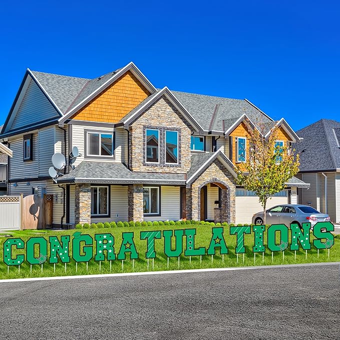 Amazon.com : 15Pcs Congratulations Yard Sign Green Black Graduation ...