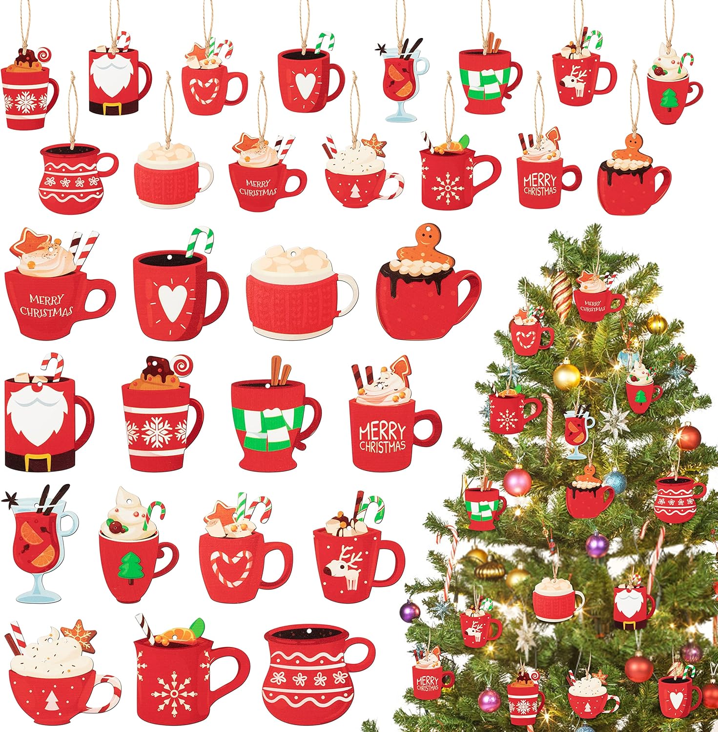 Amazon.com: Haooryx 46PCS Christmas Hot Chocolate Cup Mug Wood Hanging ...