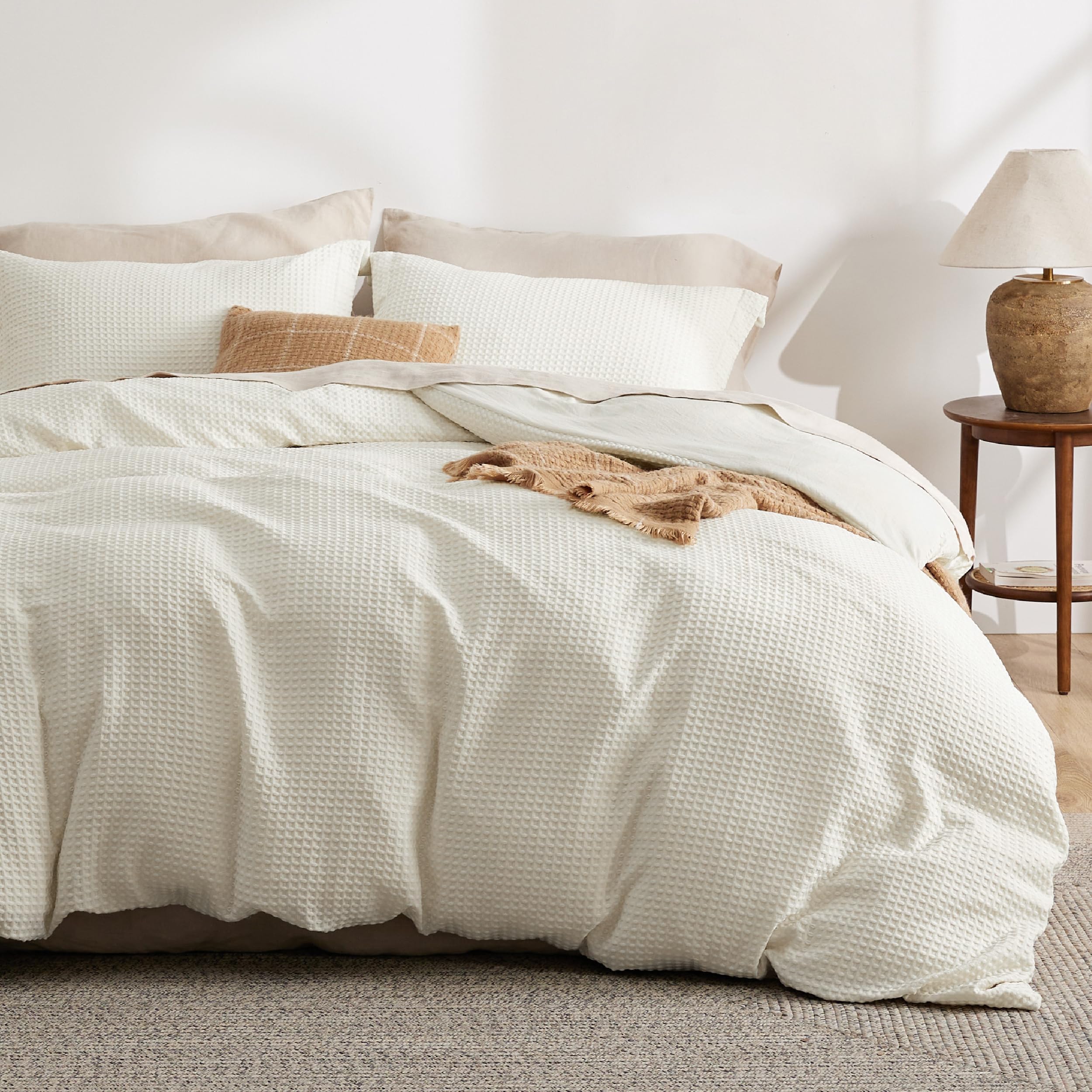 Amazon.com: Bedsure Luxury Waffle Duvet Cover Queen Size - Textured ...