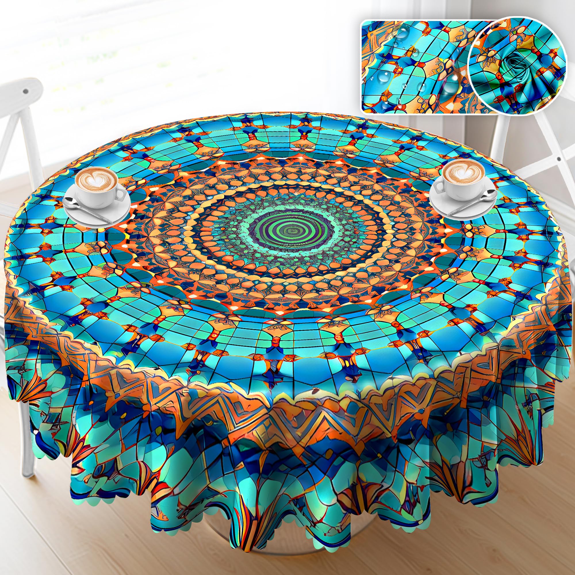 Amazon.com: Boho Round Tablecloth 60 Inch, Wrinkle and Stain Resistant ...