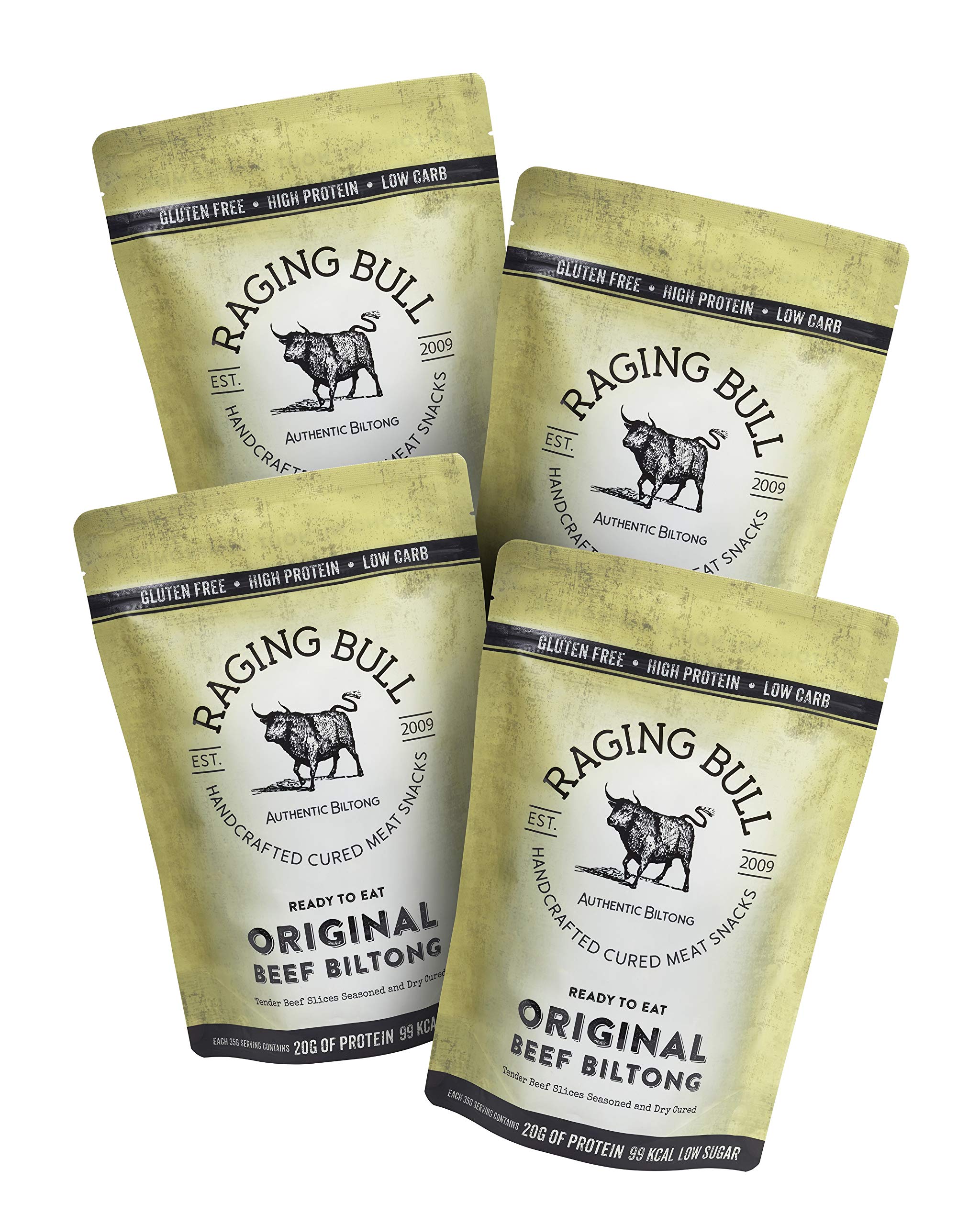 Raging Bull 1kg Original Beef Biltong - 4 x 250g Pack - High Protein ...