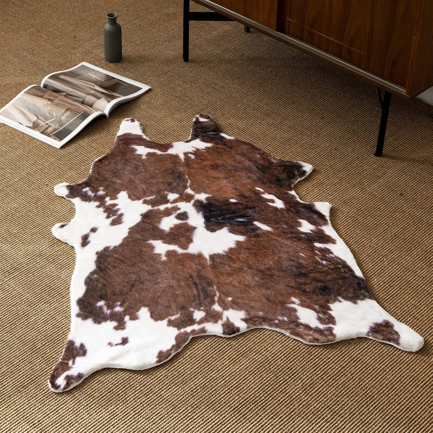 Amazon.com: Ashler Faux Cowhide Rug, Cow Print Area Rug, Light Brown ...